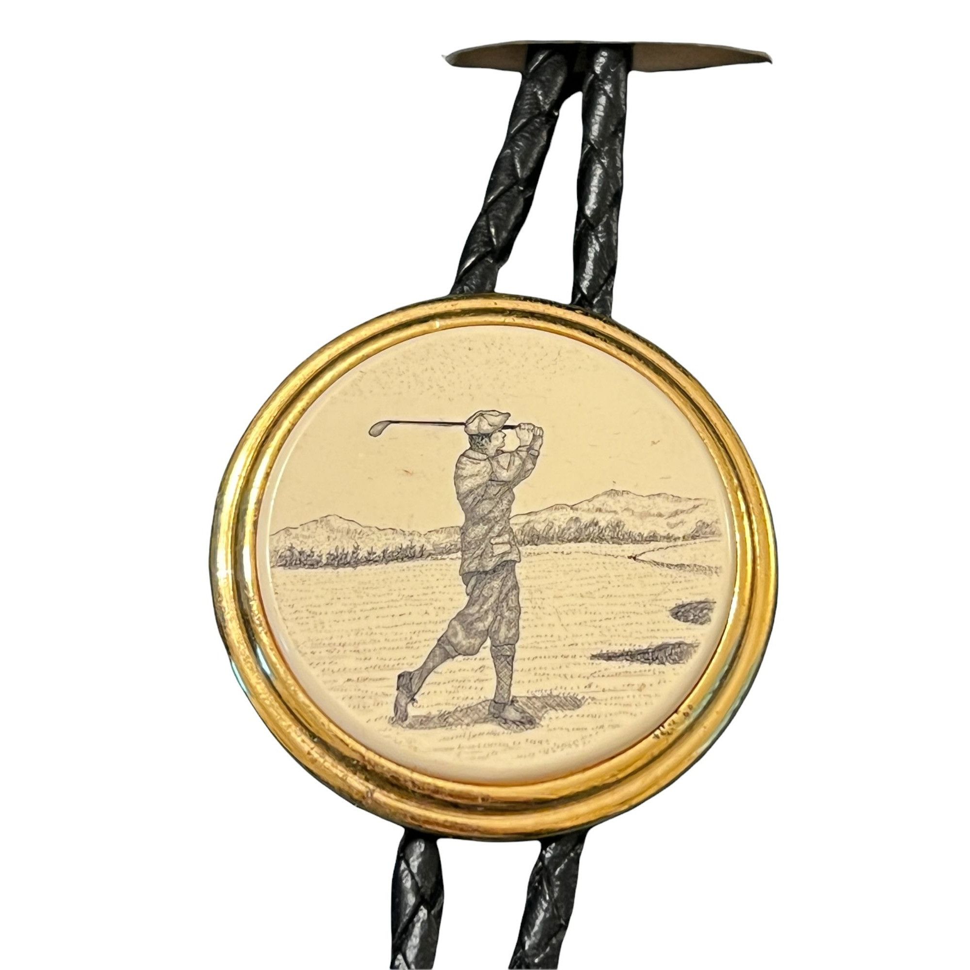 Other Vintage Barlow Golfer bolo tie black braided leather Gold | Grailed