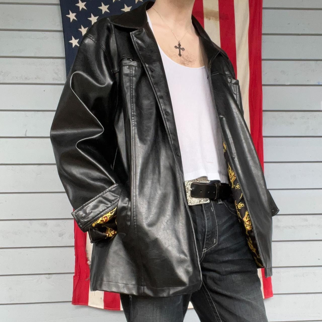 Vintage Vtg 90s faux leather pvc goth lounge lizard jacket size 2XL ...