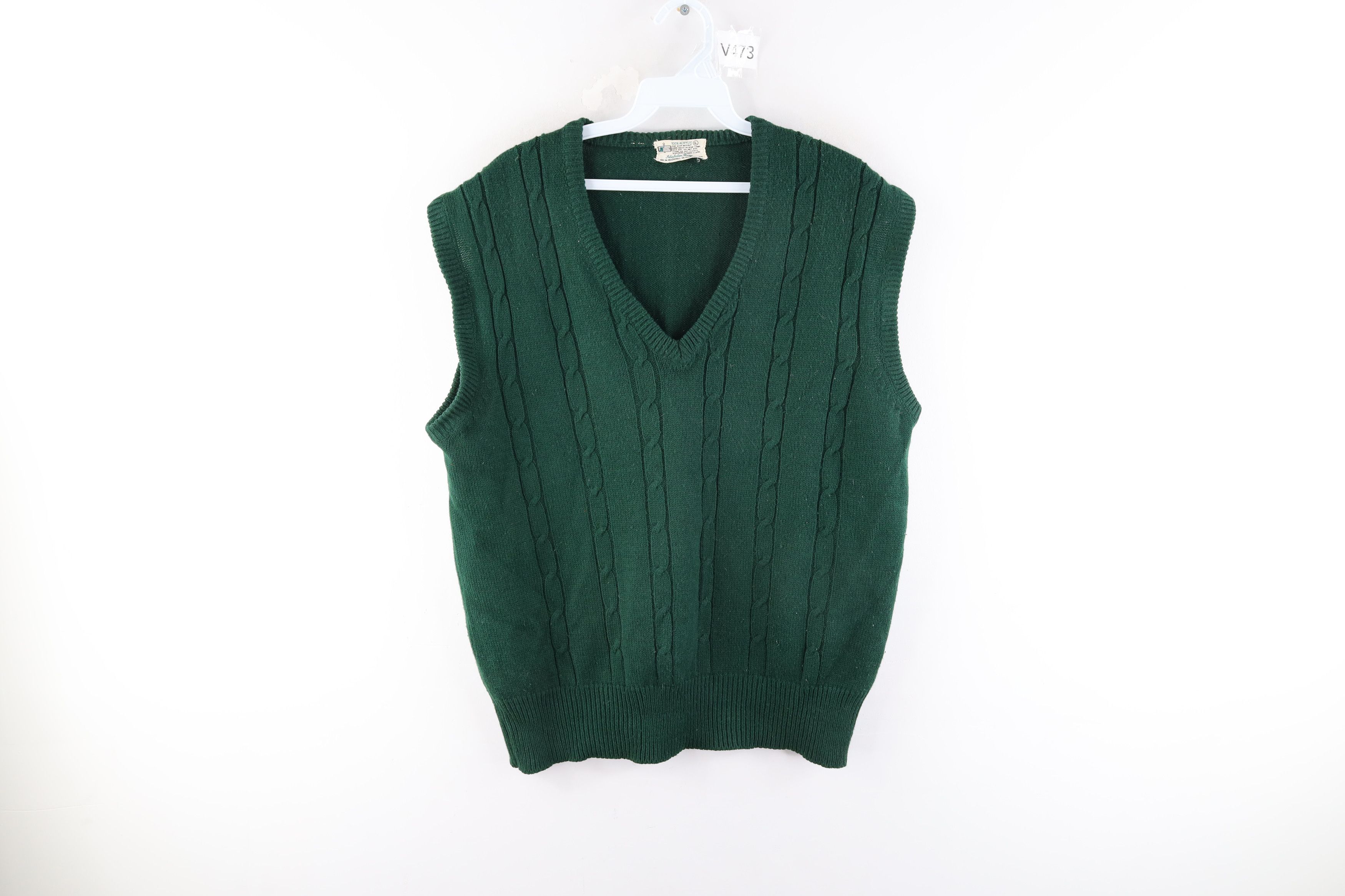 Vintage Vintage 70s Rockabilly Cable Knit V-Neck Sweater Vest Green ...