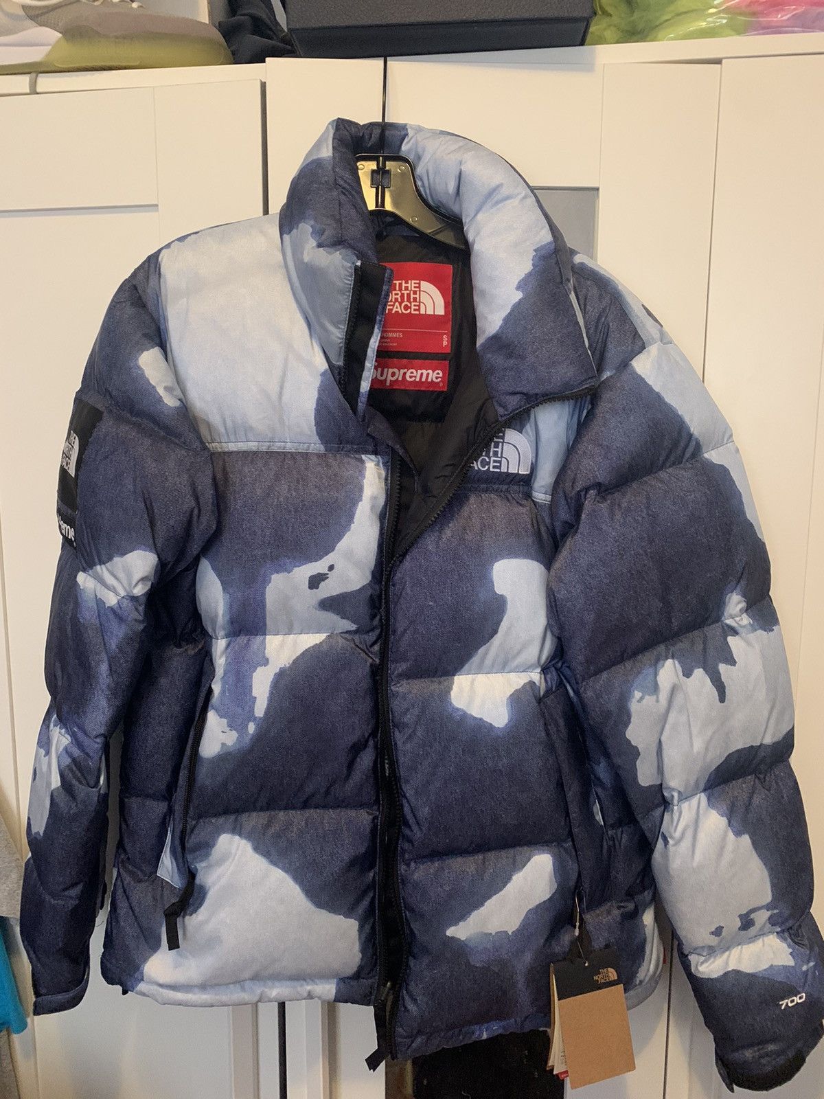 Supreme Supreme TNF Bleached Denim Print Nuptse Jacket Indigo FW21 ...