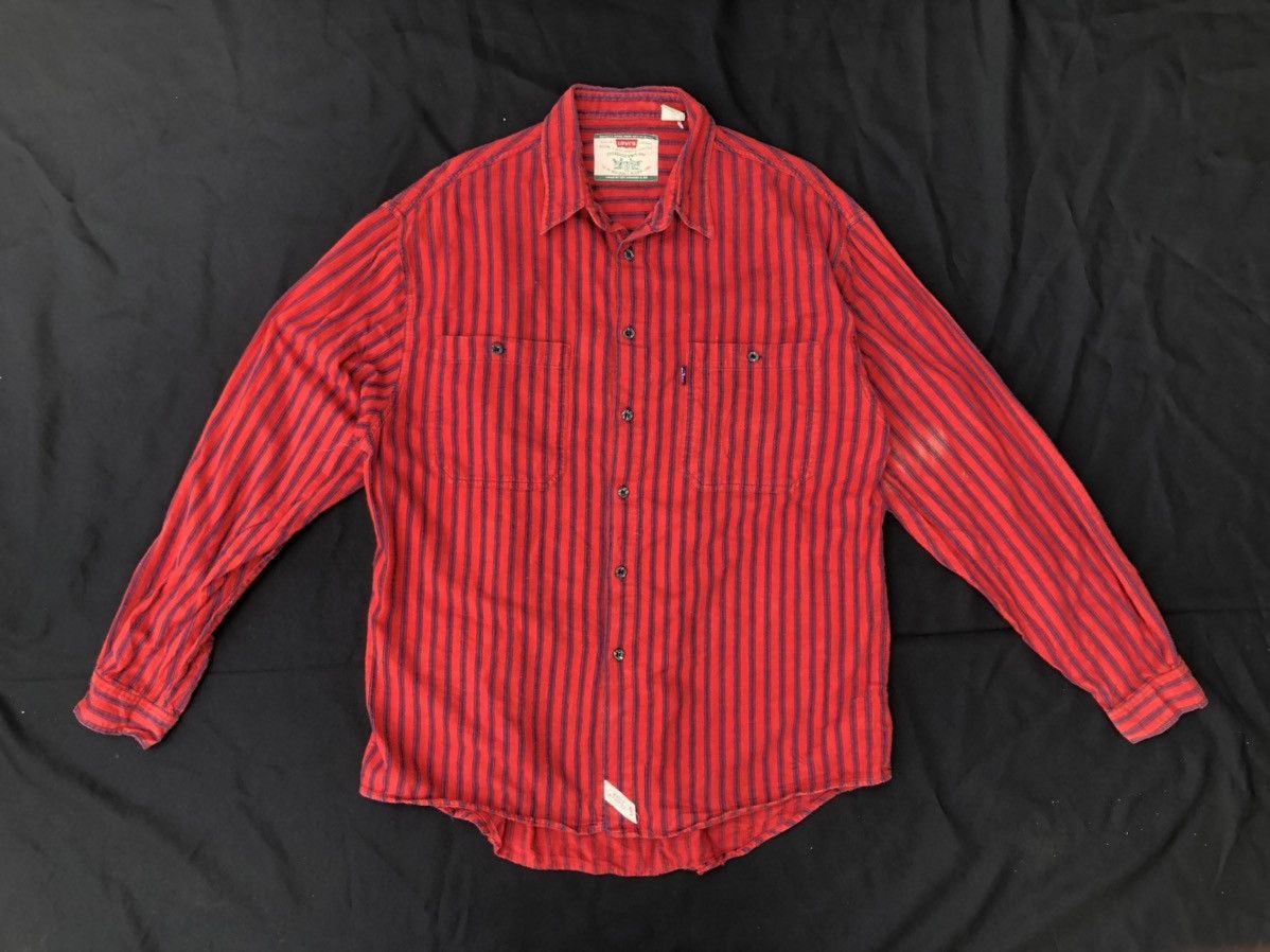 Levi's Vintage 1990s Levi’s Blue Tab Striped Flannel Shirt Oversize ...