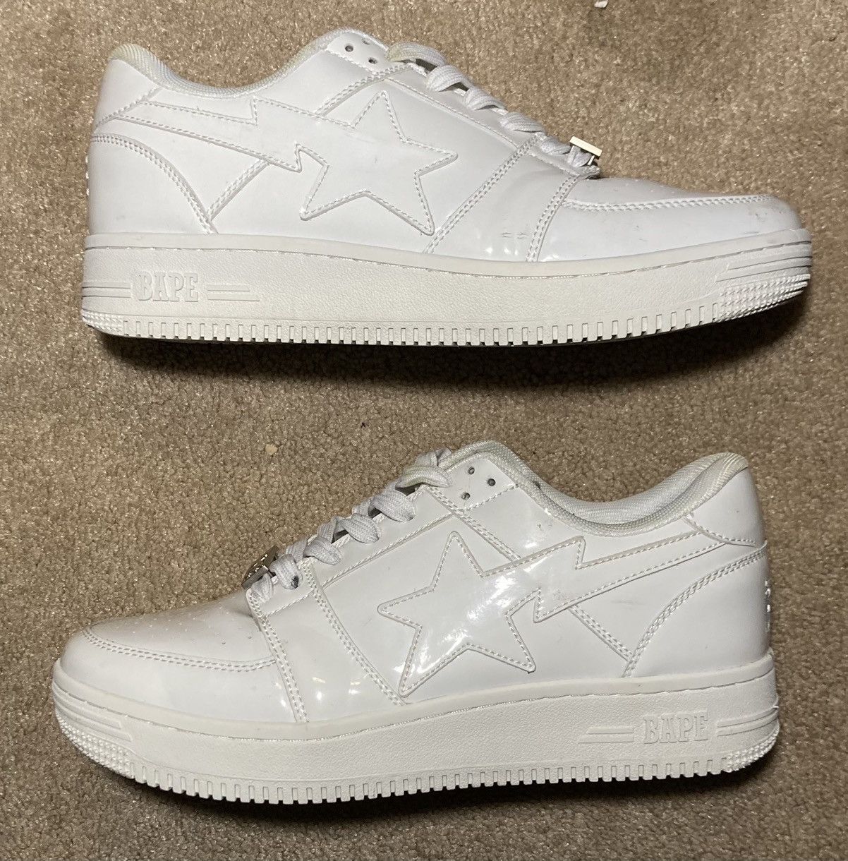 Bape 2020 Bape Triple White Bapesta US 9 Low OG Air Force Patent | Grailed