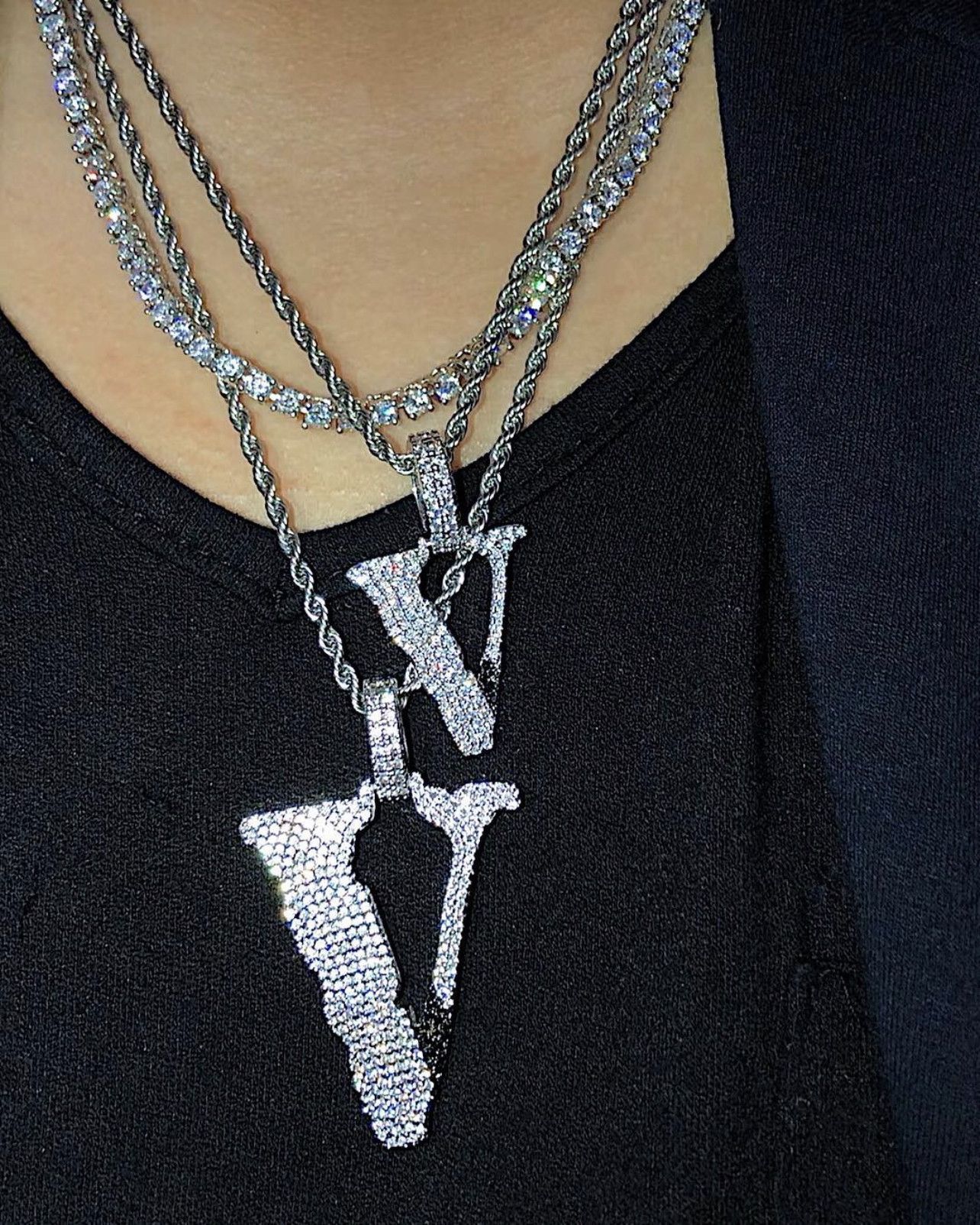 Custom Custom fully iced out Vlone pendant necklace free chain | Grailed