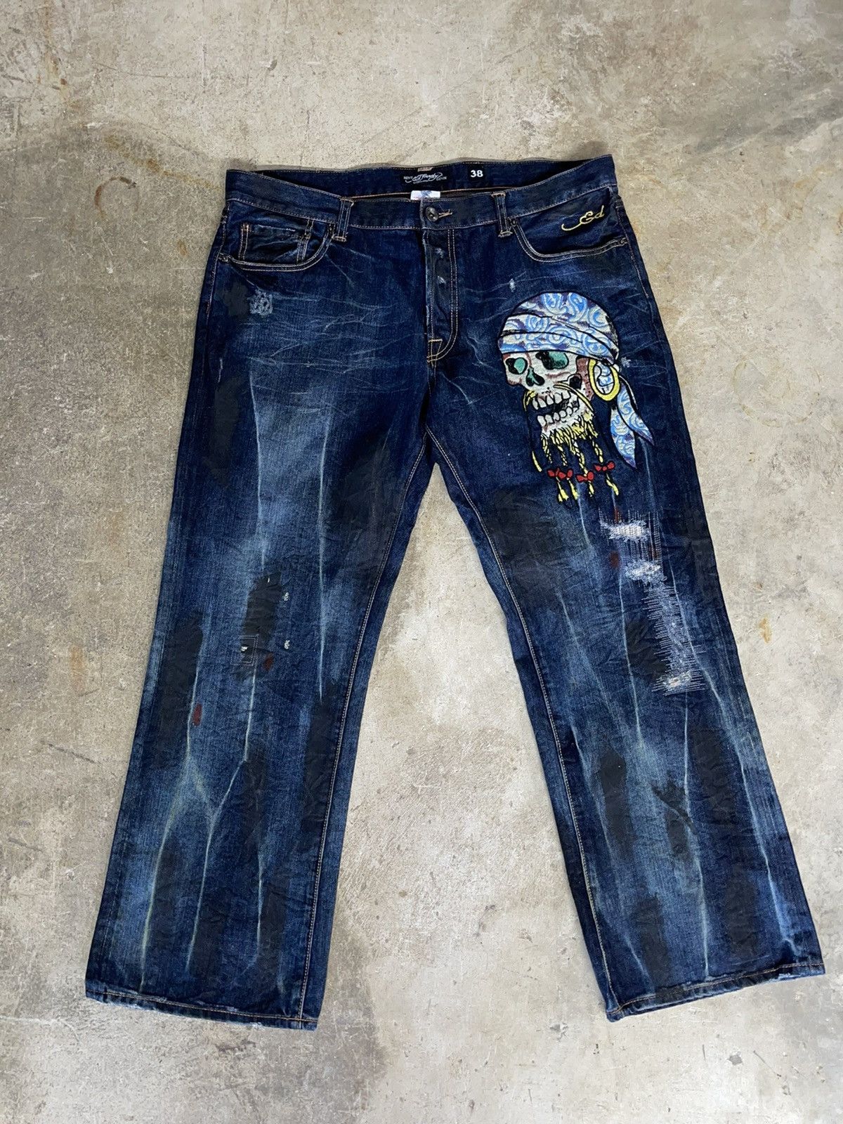 Ed Hardy × Streetwear × Vintage Ed Hardy Blue Jeans | Grailed