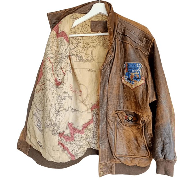 Leather Jacket × Vintage Historical Maps Leather Flight Jacket Patches ...