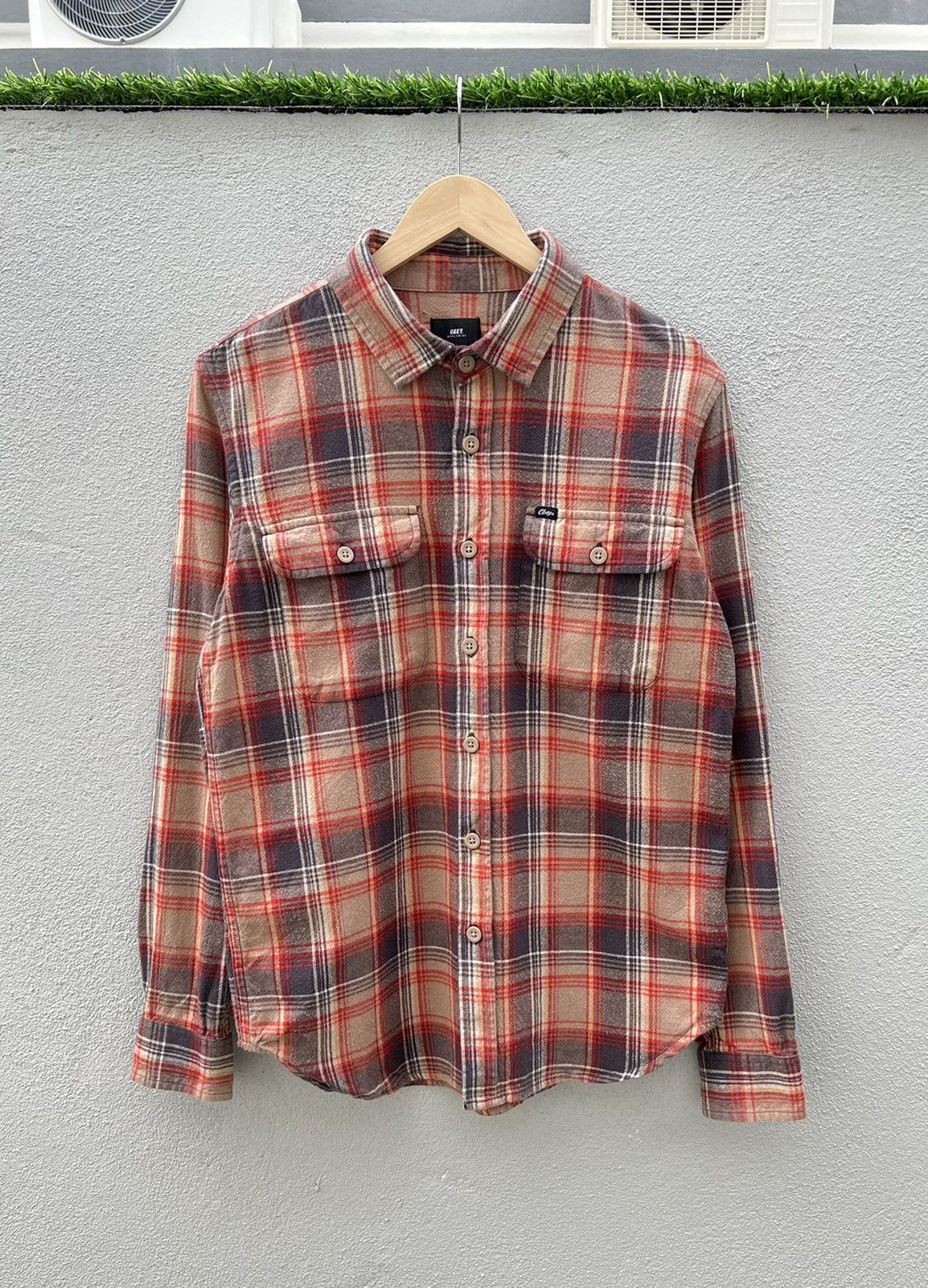Flannel × Obey Vintage Obey Worldwide Long Sleeve Flannel | Grailed