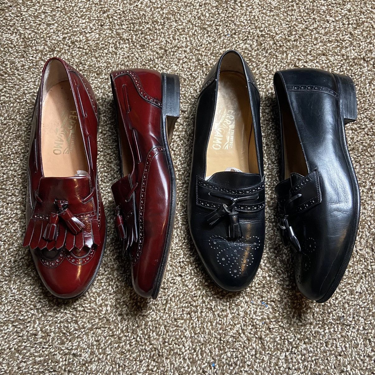 Vintage Vtg 80s Salvatore Ferragamo Wing Tip Tassel Loafers 8 WIDE ...