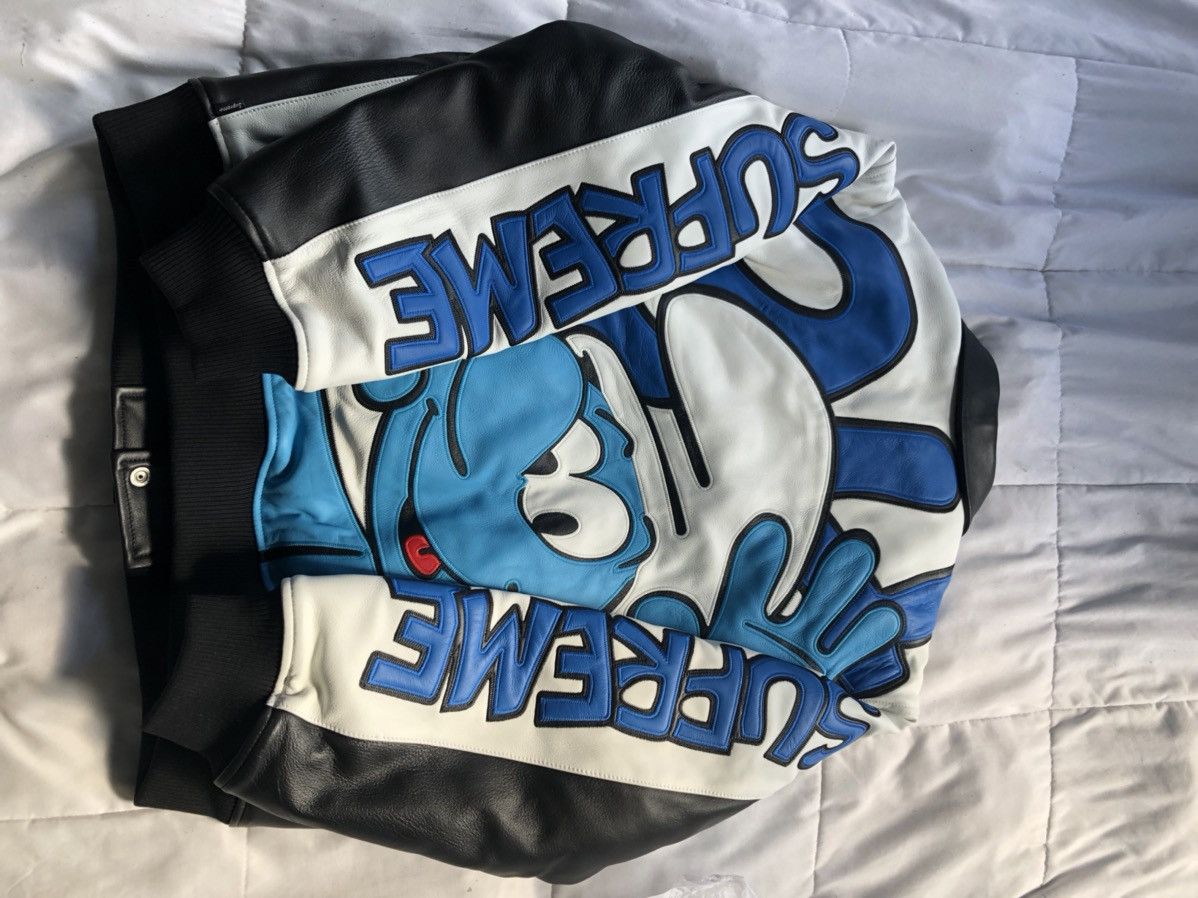 Supreme Supreme Smurf Leather Varsity Jacket | Grailed