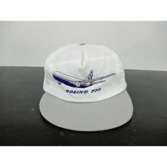 Vintage VINTAGE Boeing Hat Cap Snap Back White Gray Boeing 777 Airplane ...