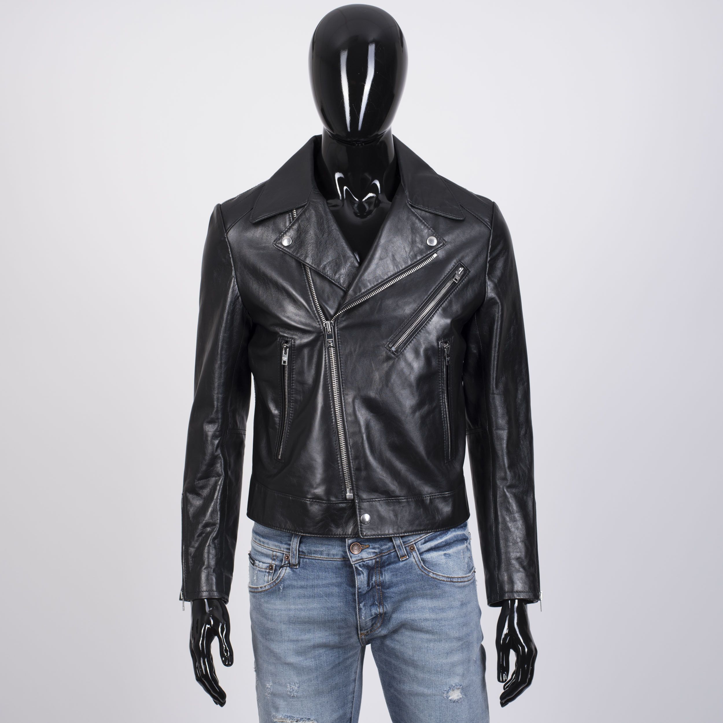 Celine Biker Jacket With Padded Shoulders In Black Calfskin | Grailed