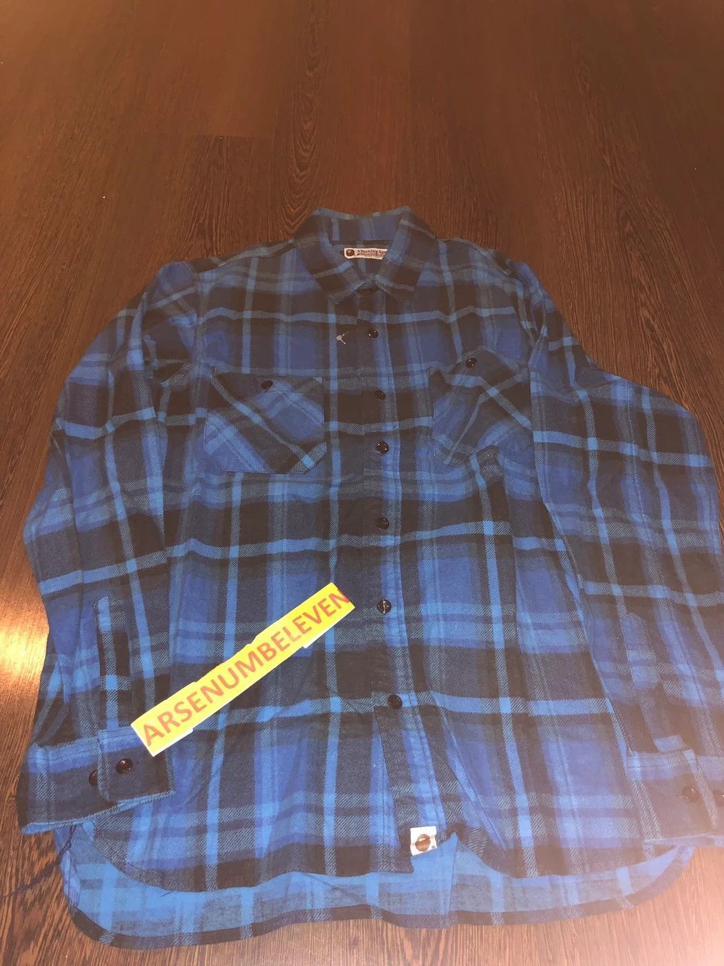 Bape bape shirt blue flannel vintage LARGE used jerry lorenzo | Grailed
