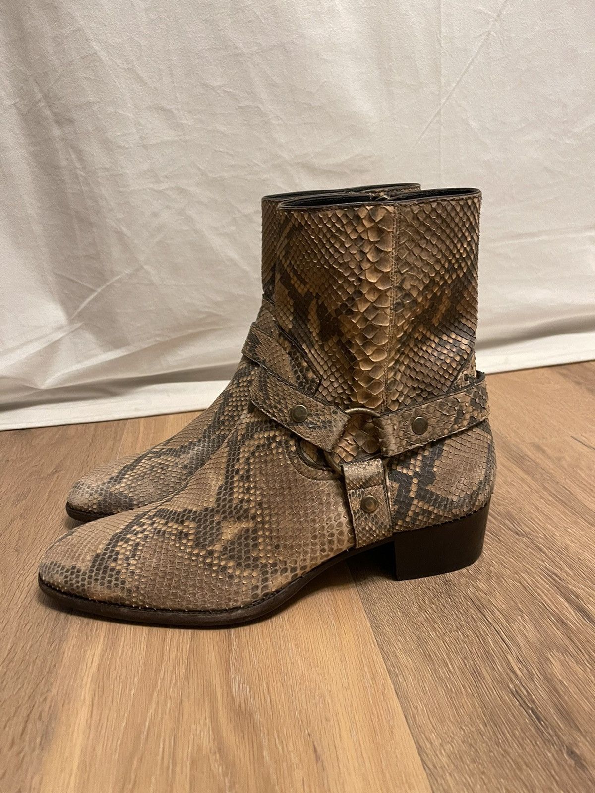 Saint Laurent Paris Python Leather Harness Wyatt 40MM Boots | Grailed