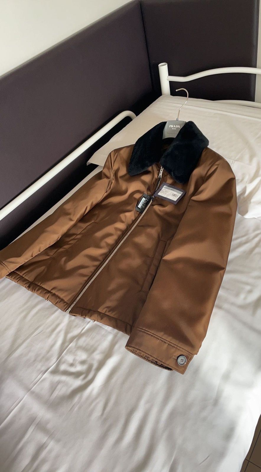 Prada Prada nylon, Nutria Fur jacket | Grailed
