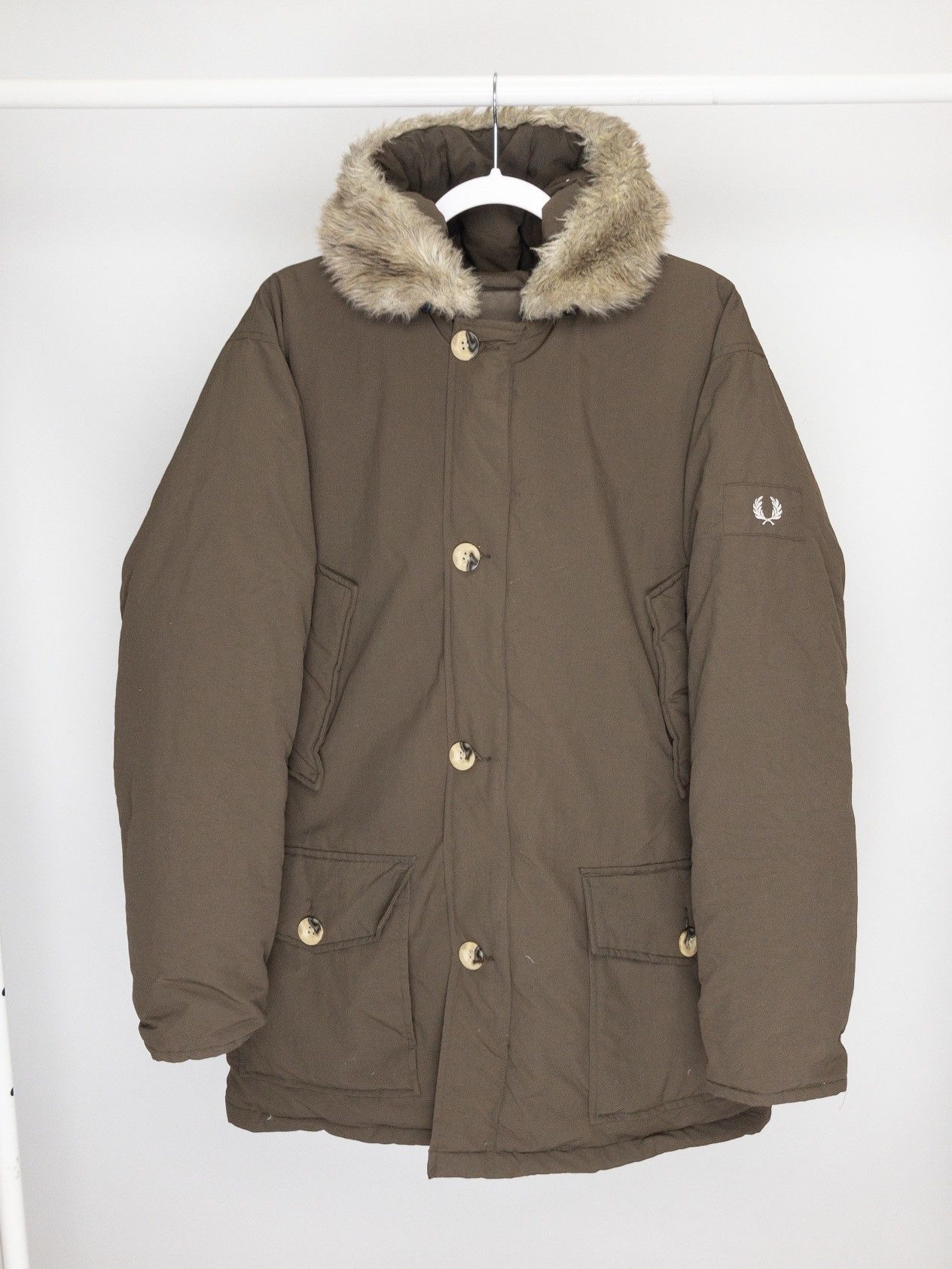 Vintage Fred Perry puffer jacket hooded parka olive | Grailed