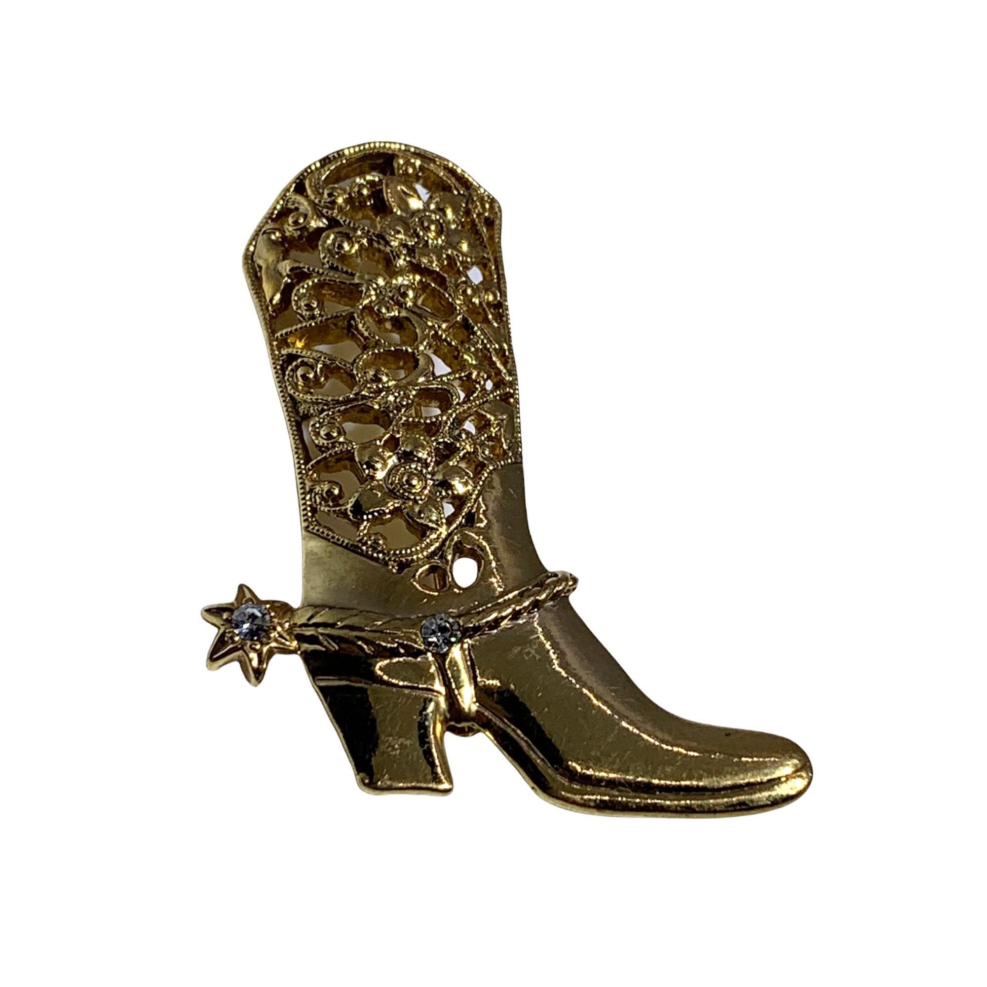 Other Cowgirl Cowboy Boot Brooch Gold Tone Filigree Rhinestones | Grailed