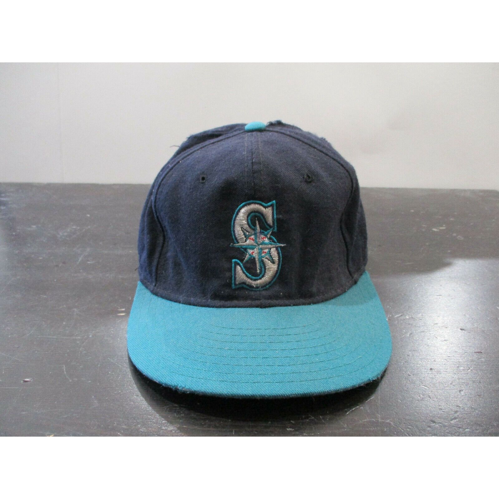 New Era VINTAGE Seattle Mariners Hat Cap Fitted Mens 7 3/8 Blue Wool ...