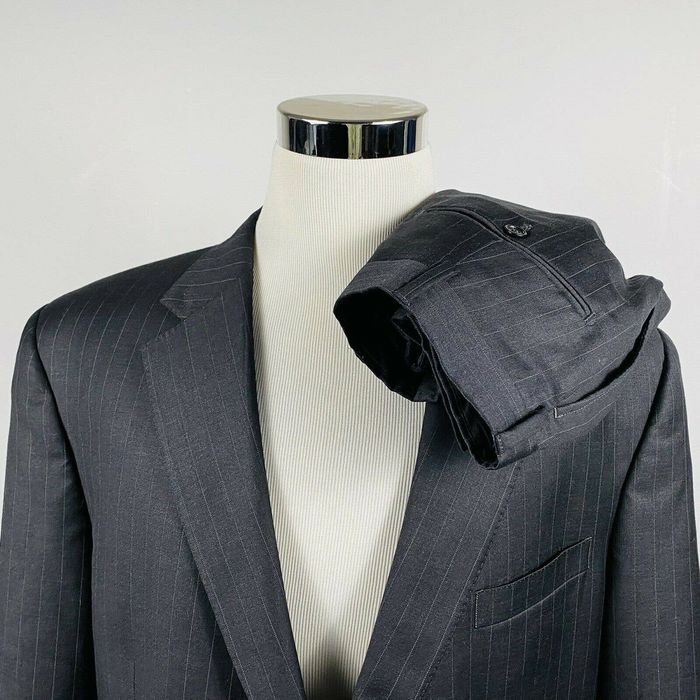 Jos. A. Bank Jos A Bank 46R Suit 36 x 29 Pleated Charcoal Striped Wool ...