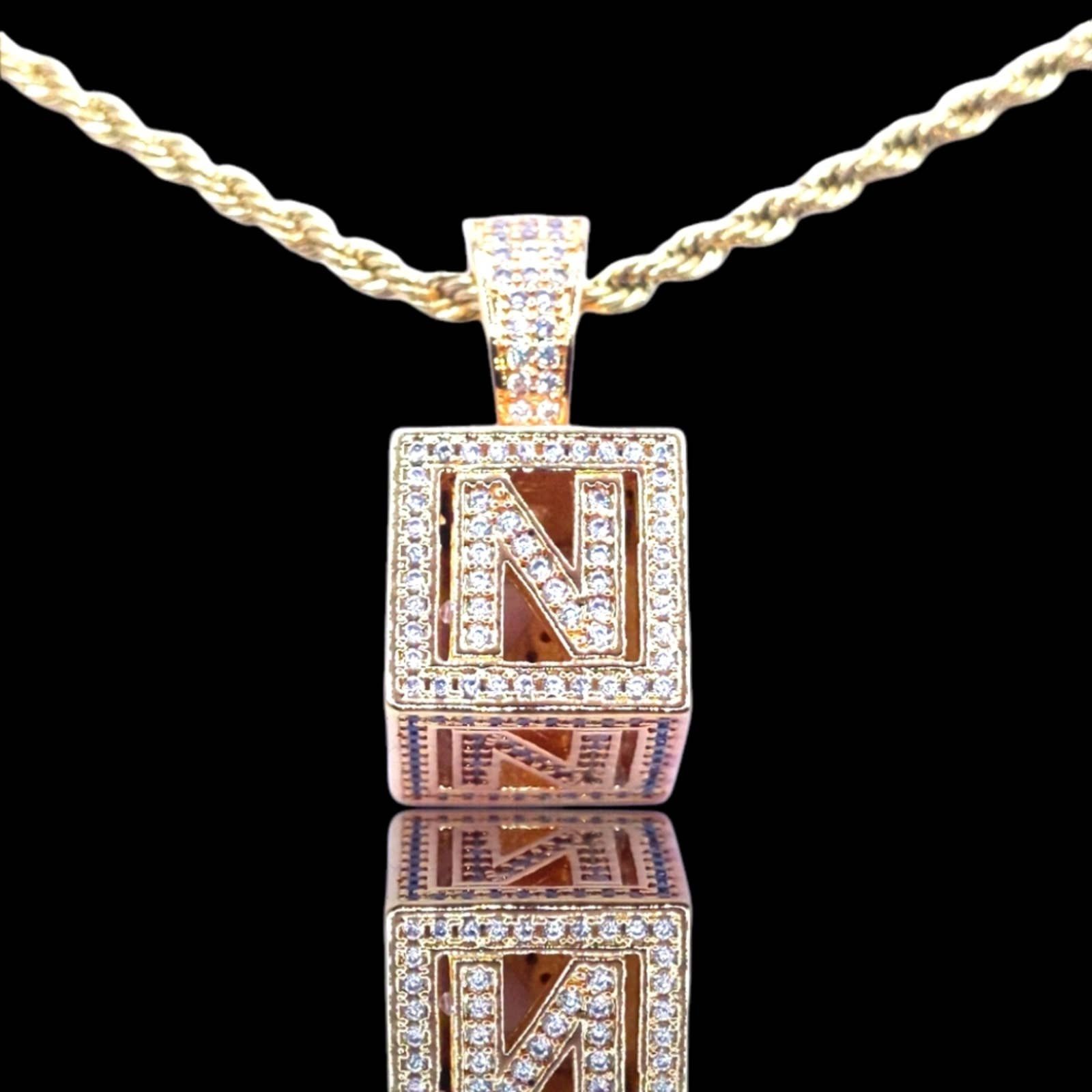 Custom 20"Rope Chain - Gold Finish Square Letter N. | Grailed
