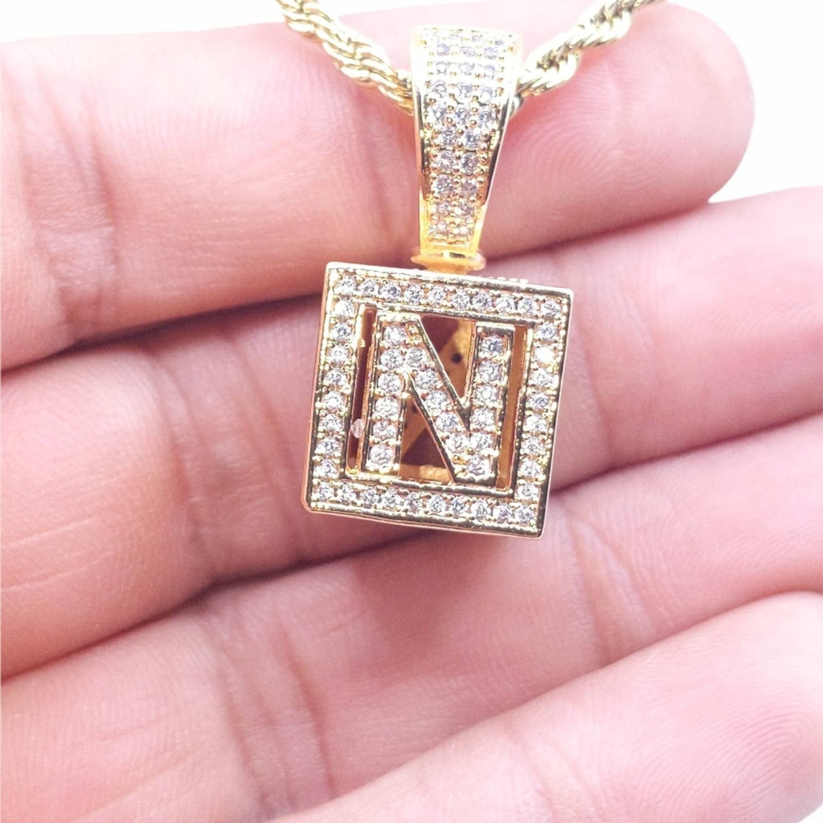 Custom 20"Rope Chain - Gold Finish Square Letter N. | Grailed