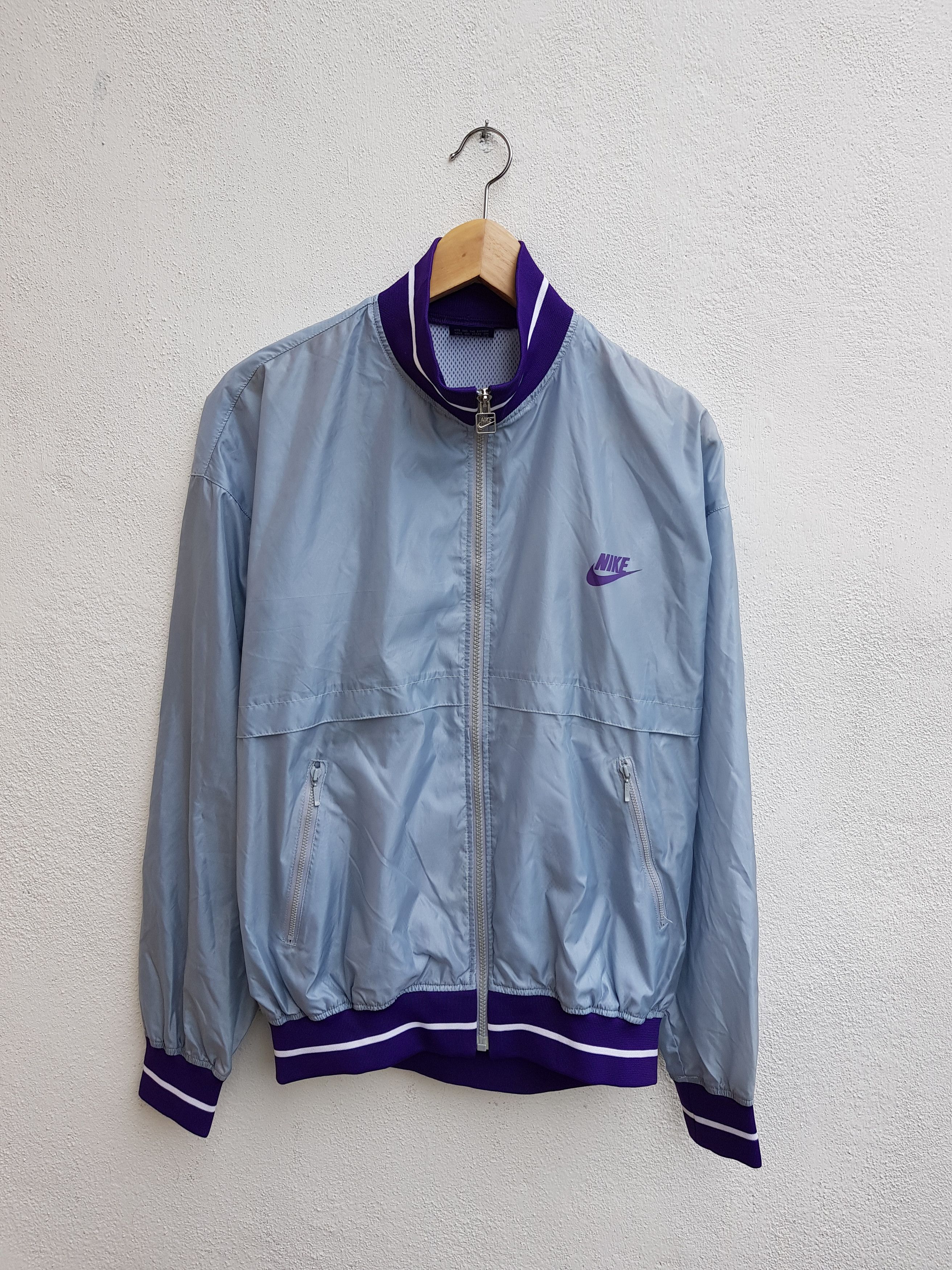 Nike × Vintage NIKE Swoosh Windbreaker Run Running Blue Tag Jacket ...