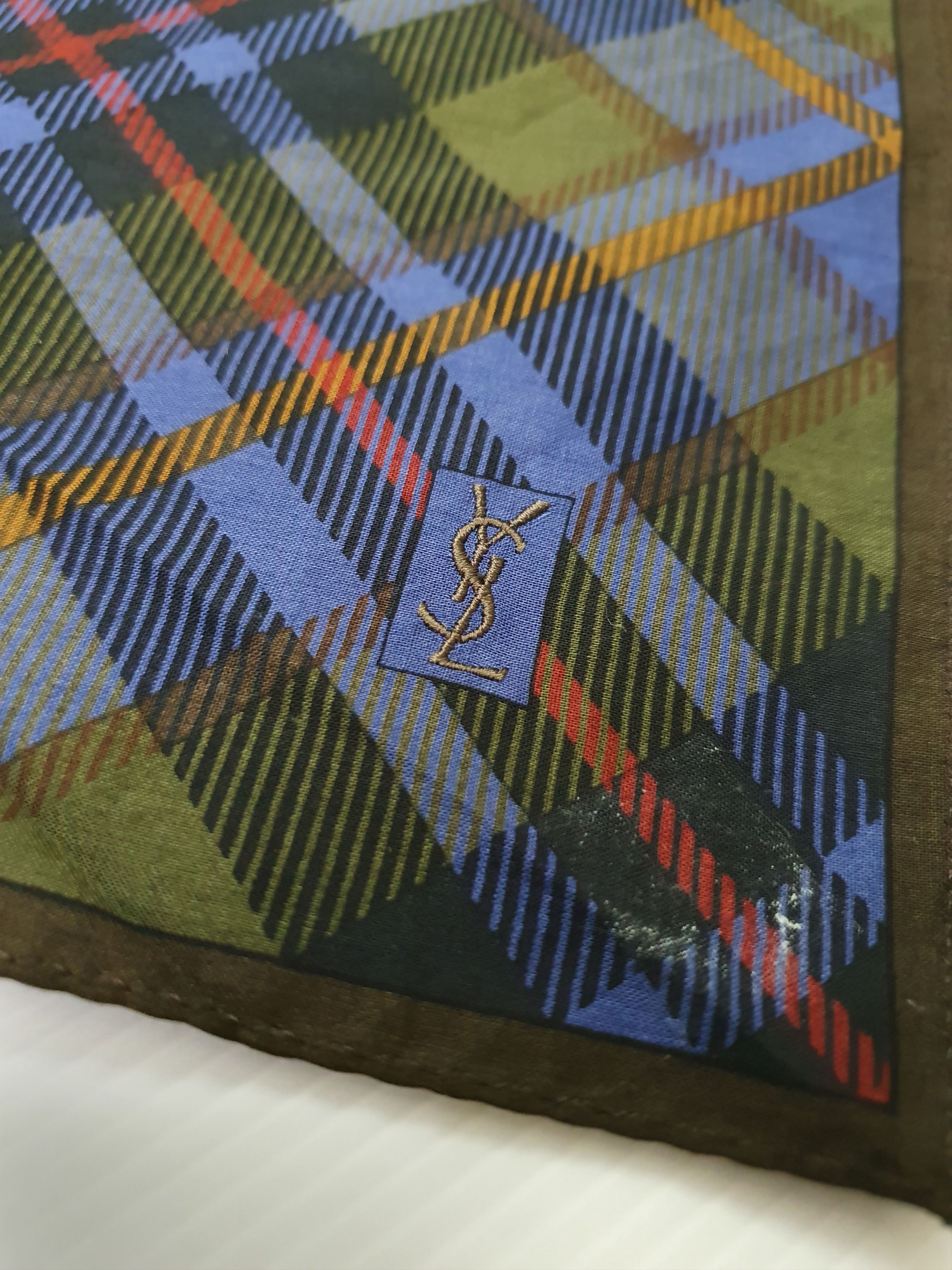 Yves Saint Laurent Authentic YSL Handky Headscarve Bandana Plaid ...