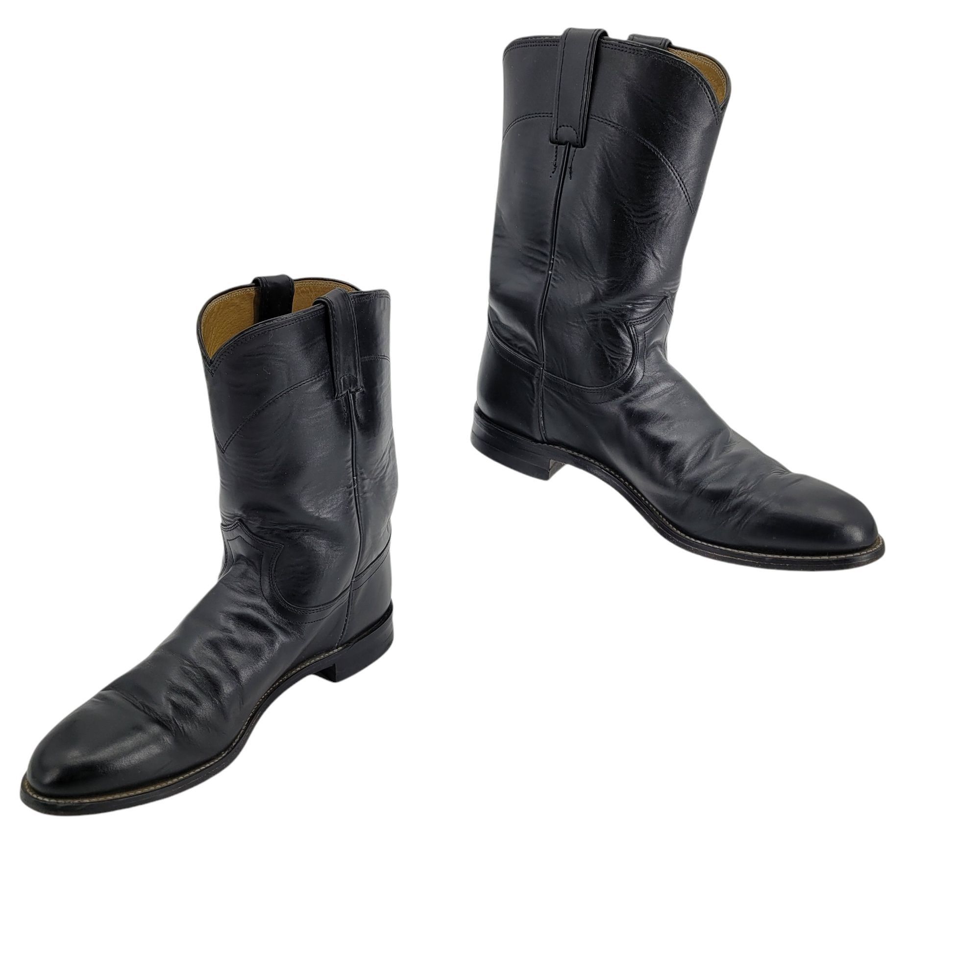 Justin Justin 3133 Roper Cowboy Boots Black Leather Western Sz 10D ...