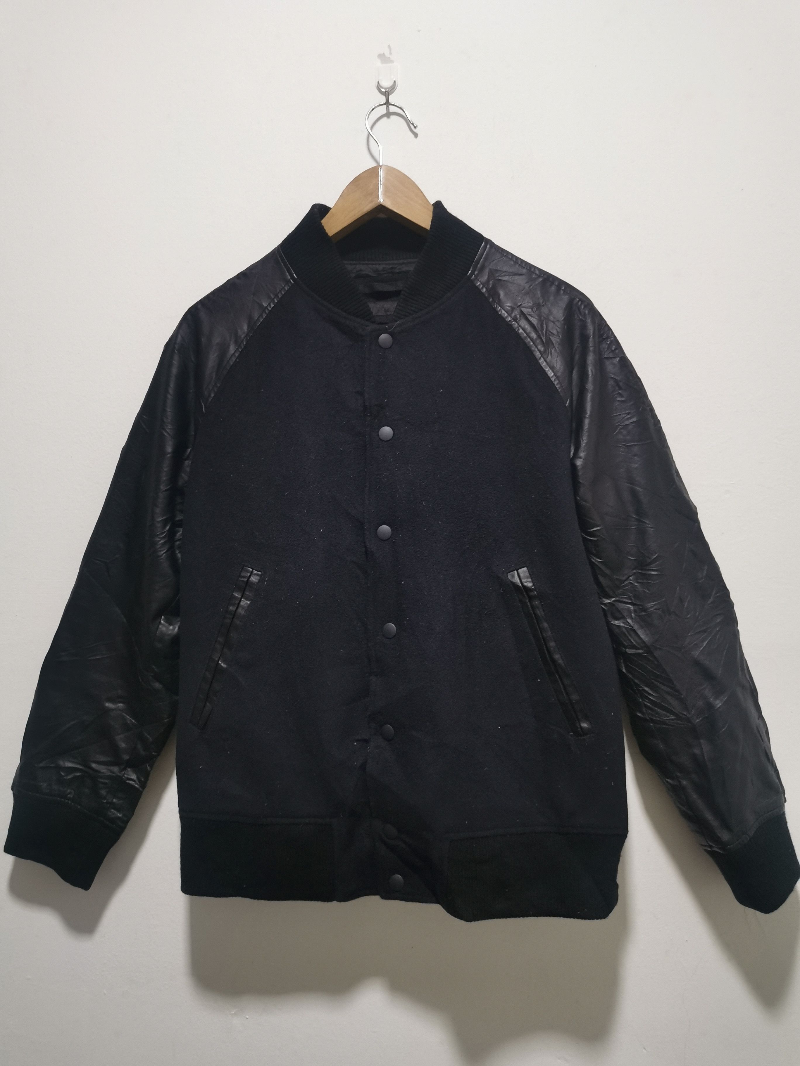 Uniqlo × Varsity Jacket Uniqlo Black Varsity Jacket | Grailed