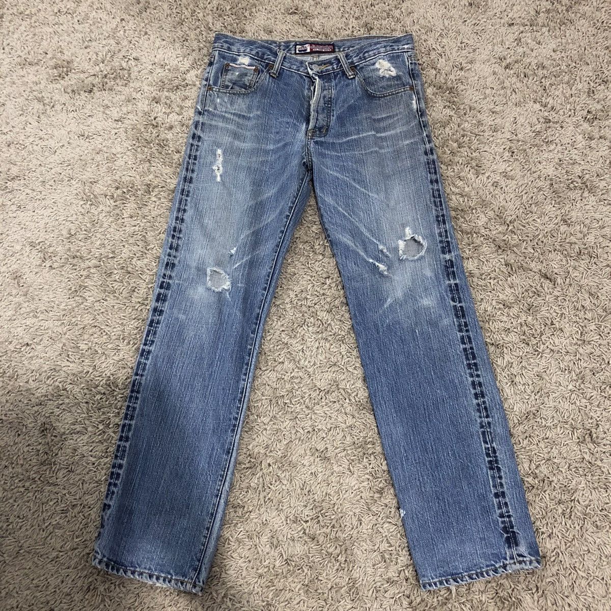 Distressed Denim × Justin Justin original selvedge distressed jeans ...