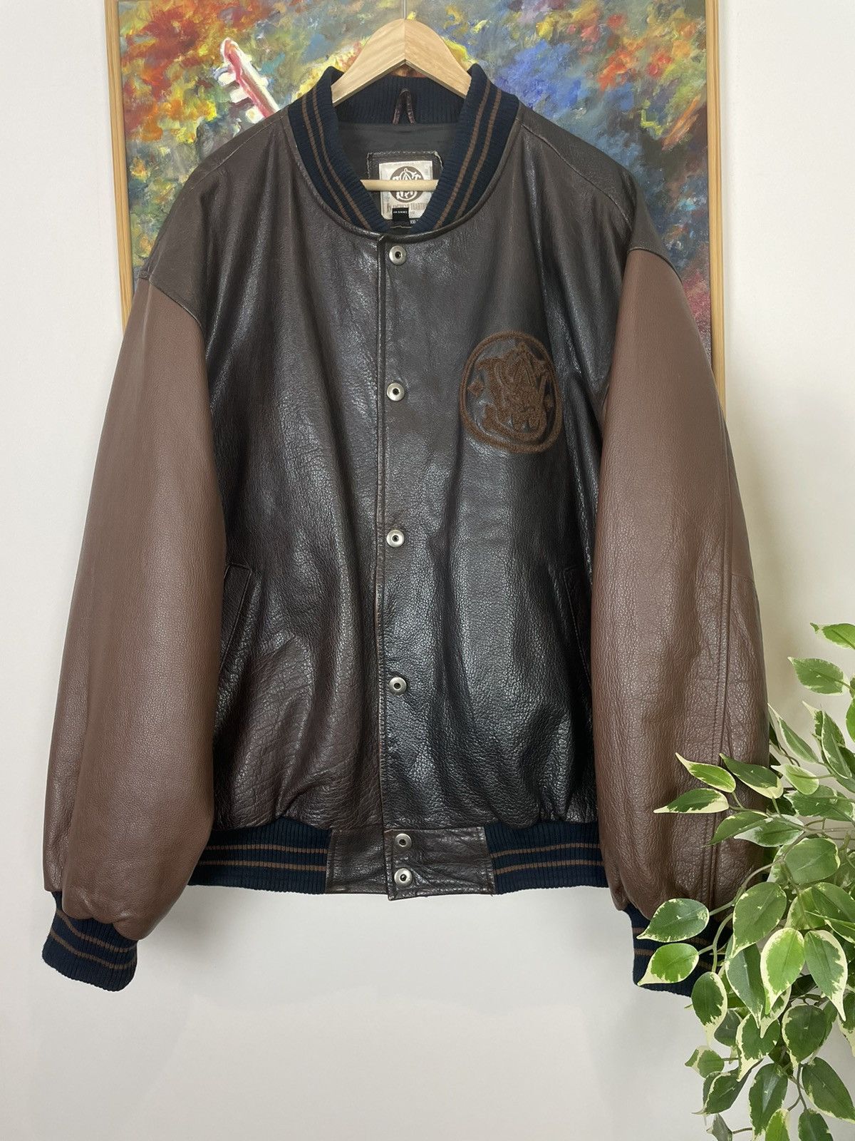 Leather Jacket × Varsity Jacket × Vintage Vintage 90s Usa Smith ...