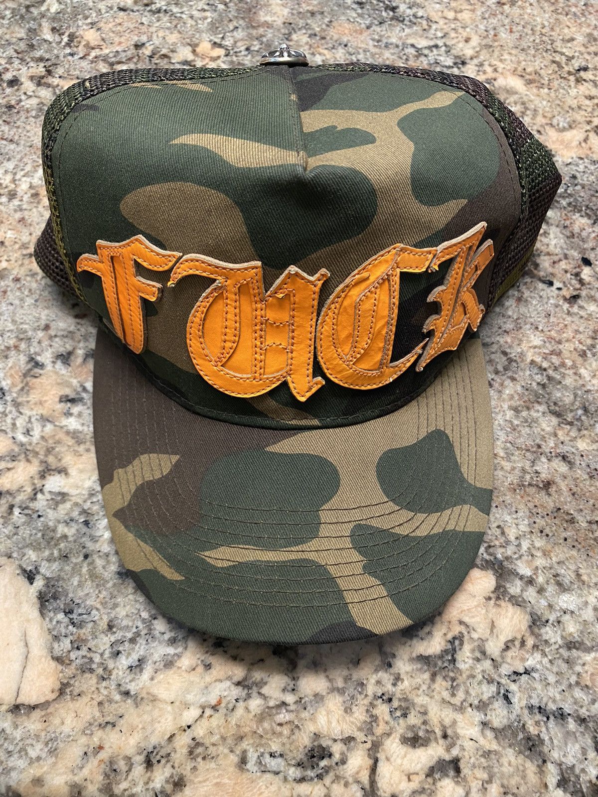 Chrome Hearts Chrome Hearts Leather Camo “FUCK” Trucker Hat *VERY RARE* | Grailed