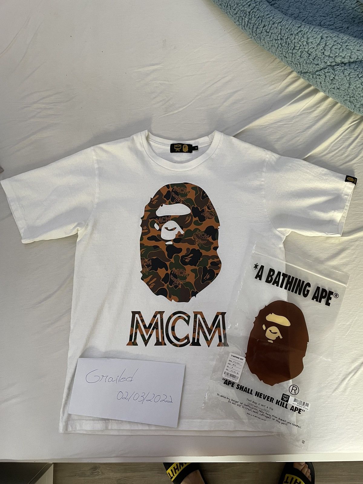 Bape × MCM Bape Ape x MCM T-shirt White Camo sz M | Grailed