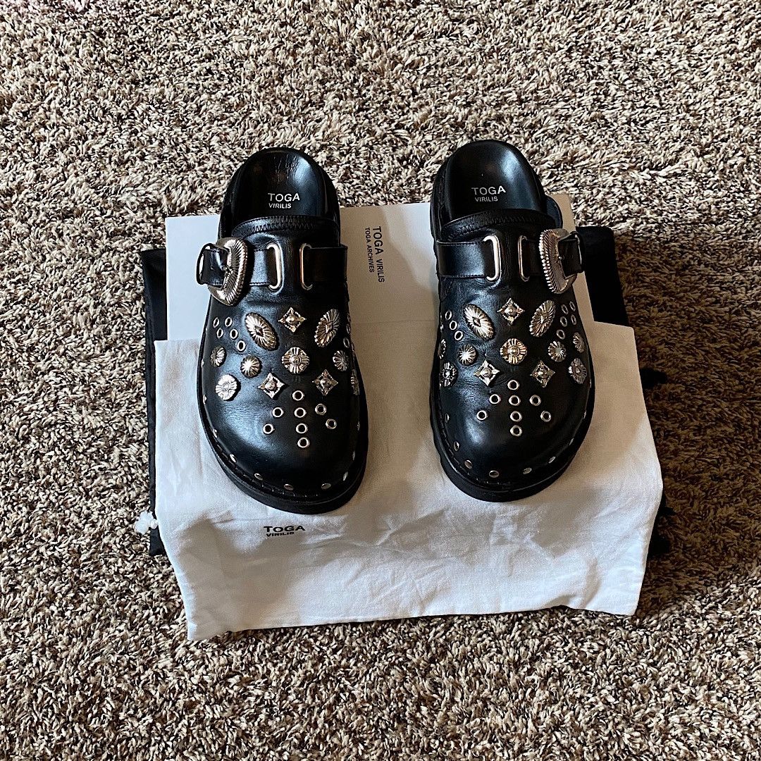 Toga Toga Virilis Black Leather Studded Clogs | Grailed