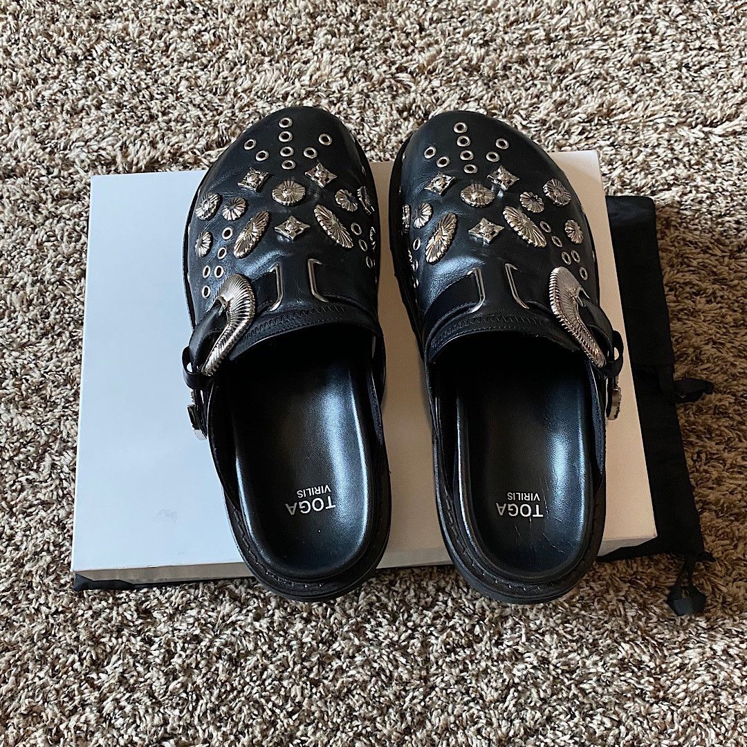 Toga Toga Virilis Black Leather Studded Clogs | Grailed