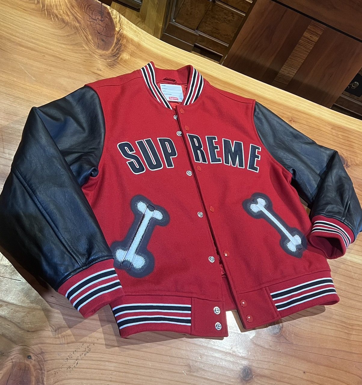 Supreme Supreme Bone Varsity Jacket Red | Grailed