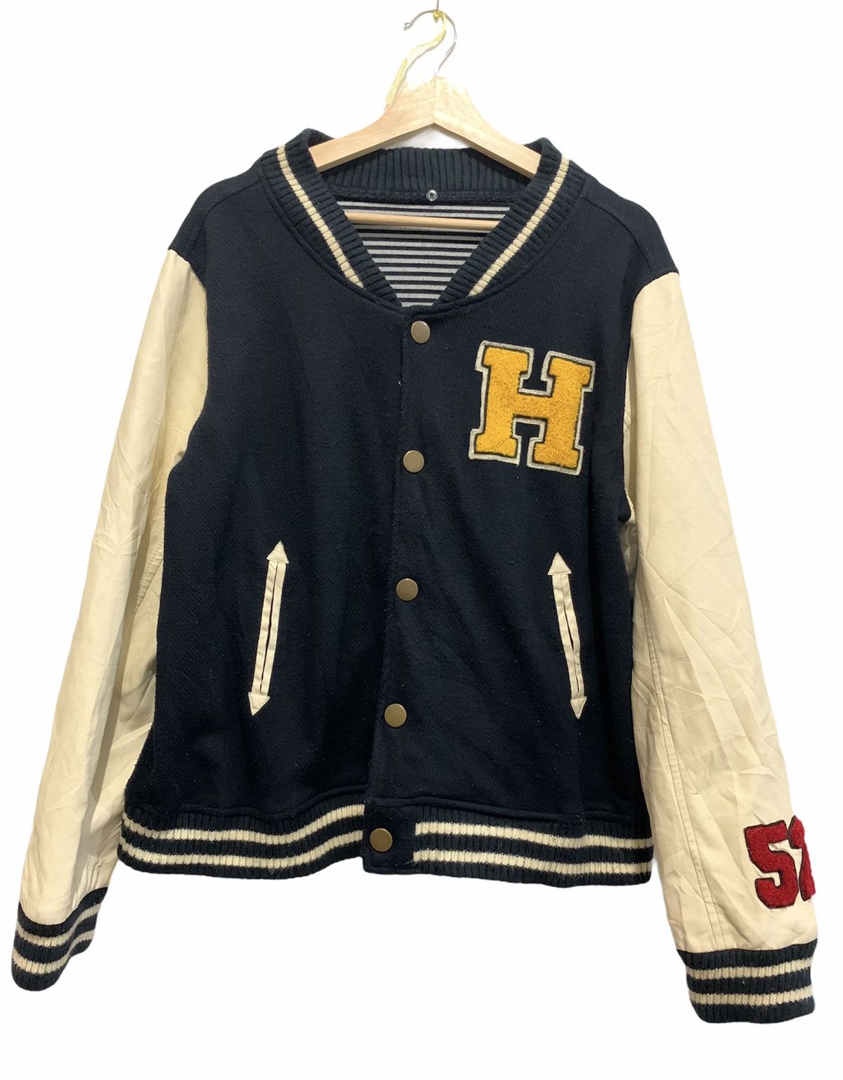 Japanese Brand × Varsity Jacket × Vintage Varsity Jacket H big logo pvc ...