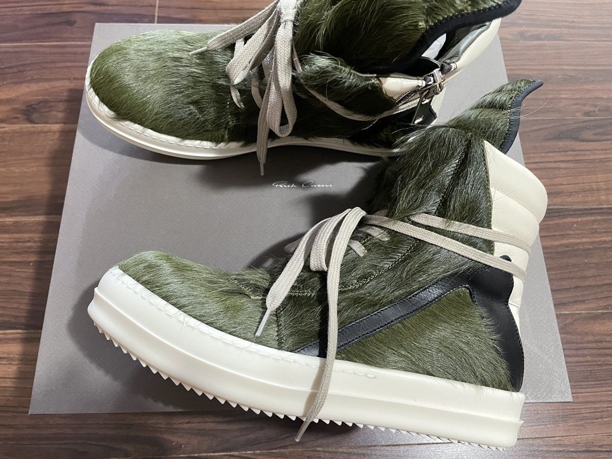 Rick Owens Grinch green fur geobaskets | Grailed