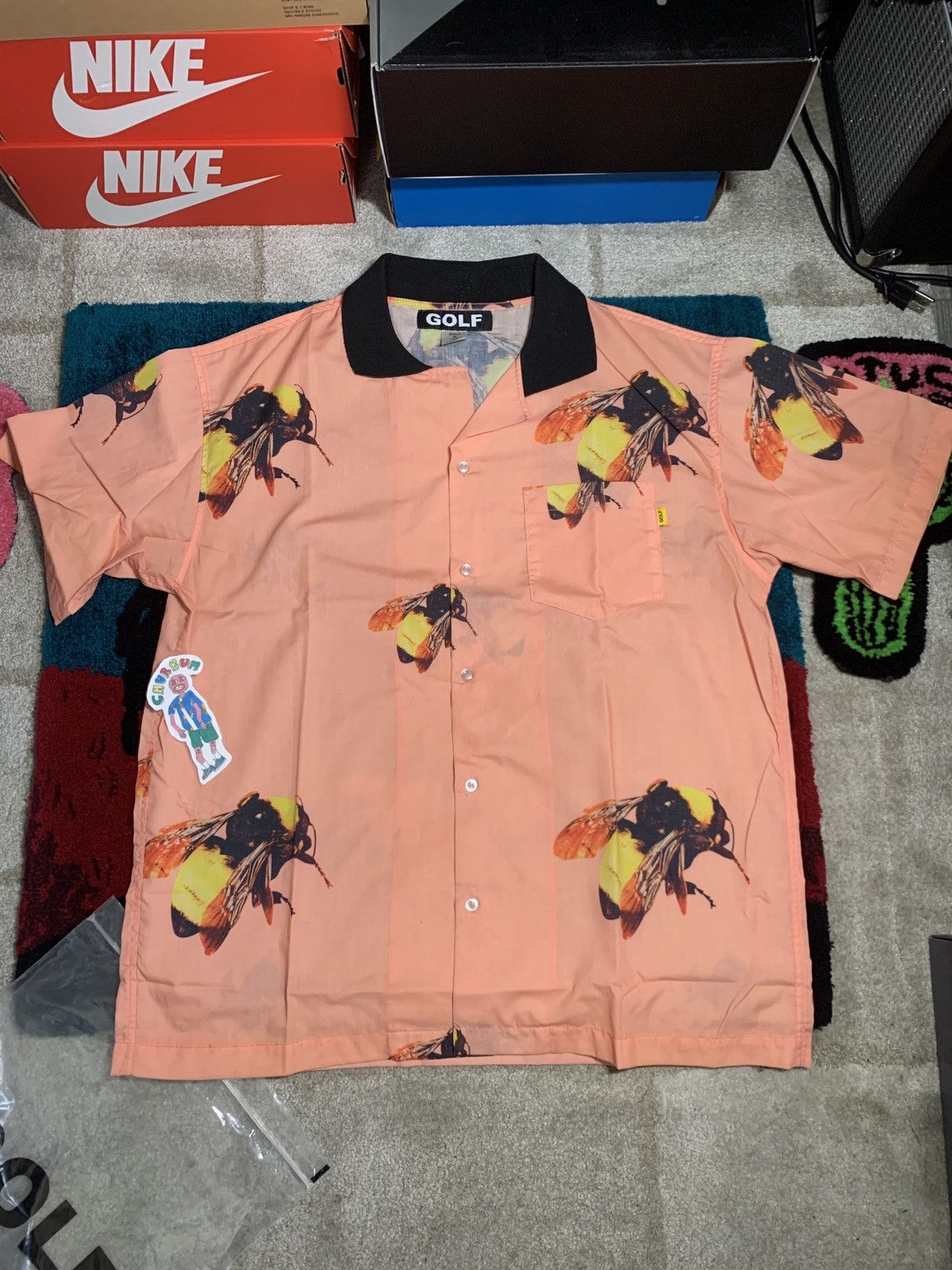 Golf Wang × Tyler The Creator Pink Golf Wang Bee Button Up Large | Grailed