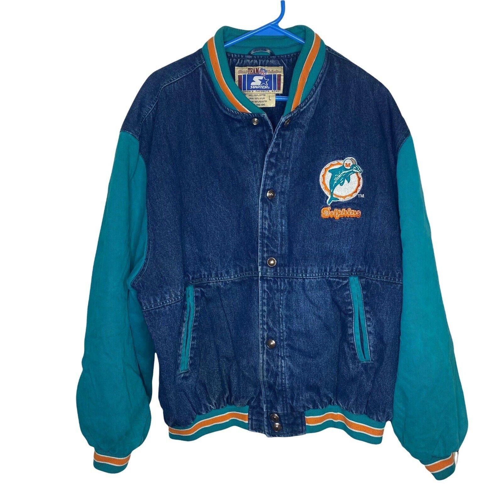 Starter Vintage 90s STARTER DENIM SATIN JEAN Varsity Large L JACKET ...