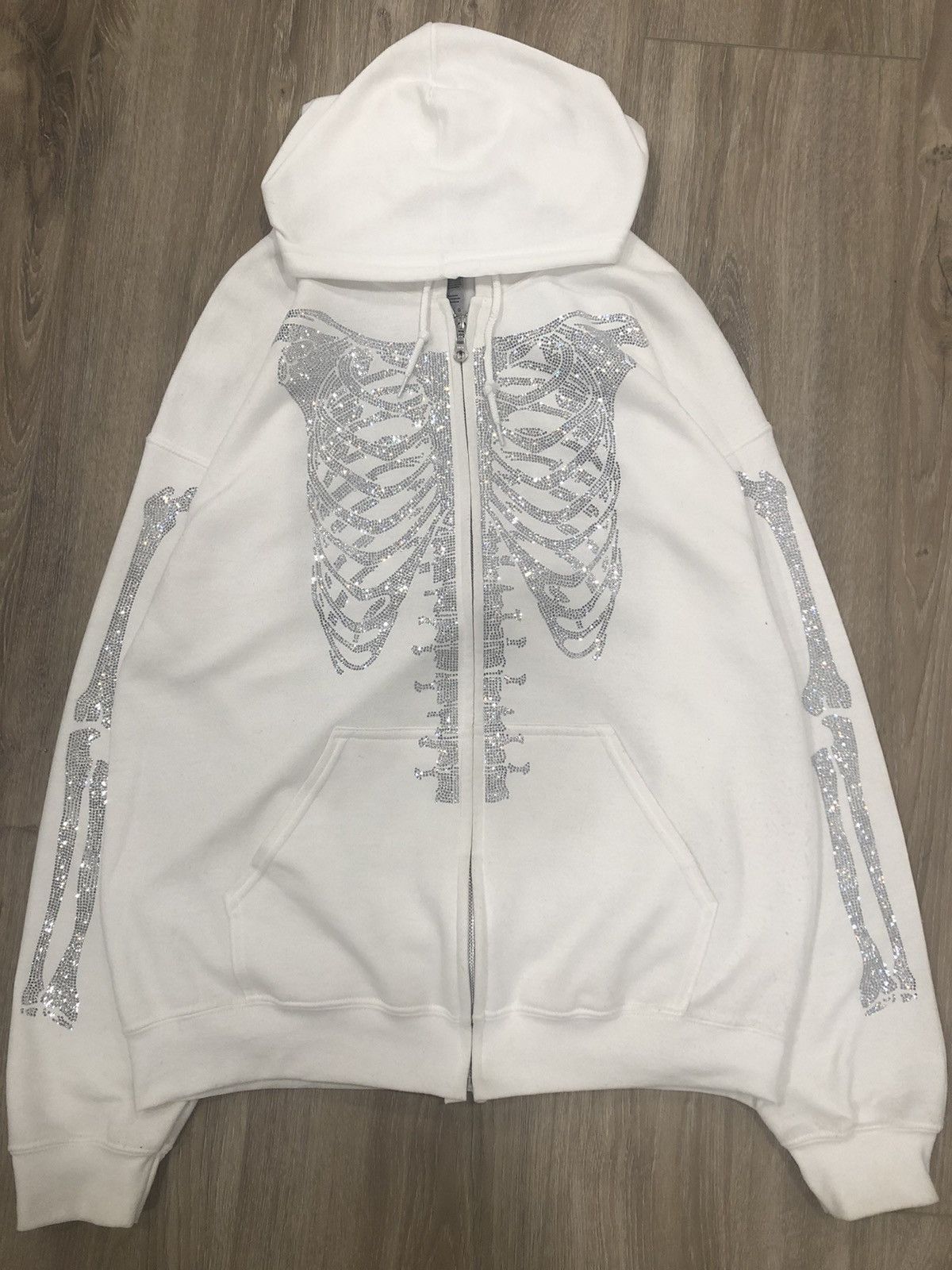 Streetwear × Vintage Vintage Y2K Simplicity Skeleton Rhinestone Zip Up ...