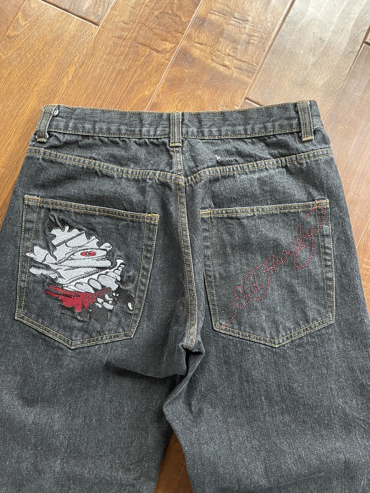 Designer × Ed Hardy × Vintage Y2K Ed Hardy embroidered jeans (black ...