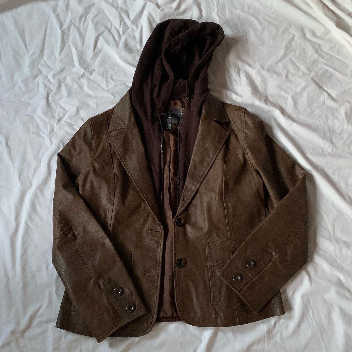 Tcm × Vintage Brown Leather Jacket with Removable Hoodie | Grailed