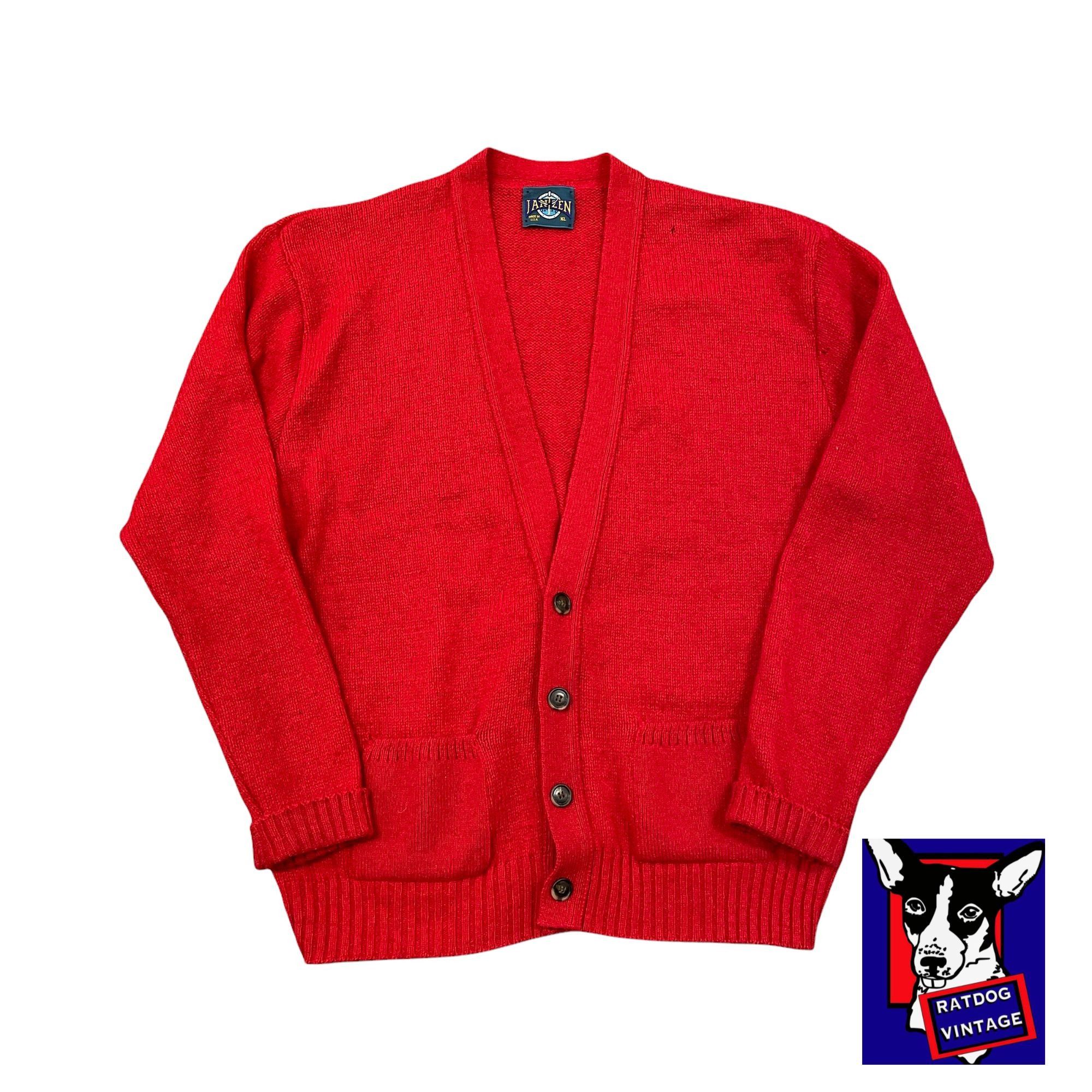 Vintage 70s Jantzen Red Knit Cardigan Button Up Sweater Bright R | Grailed
