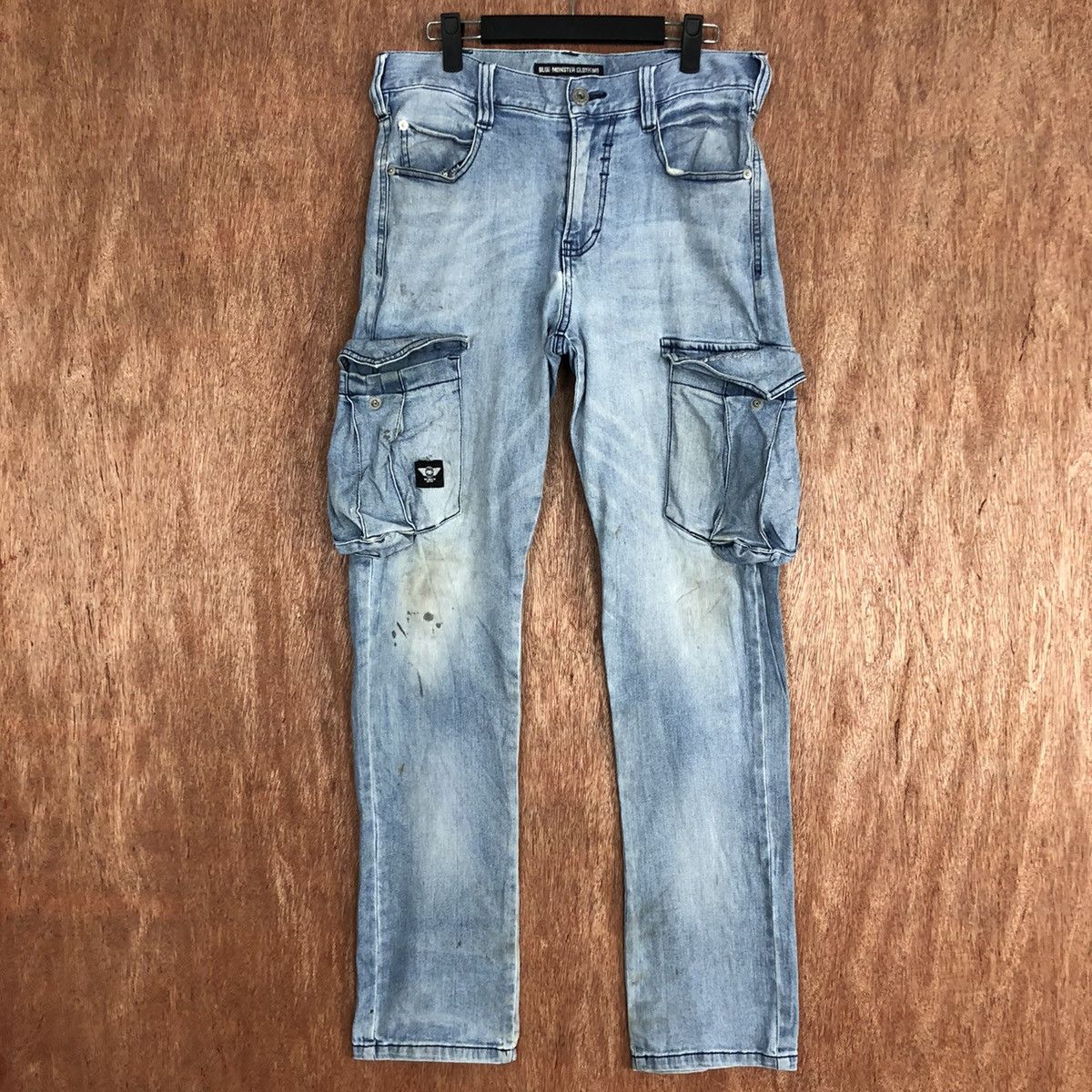 Distressed Denim Blue Monster Clothing Cargo Denim Pants | Grailed