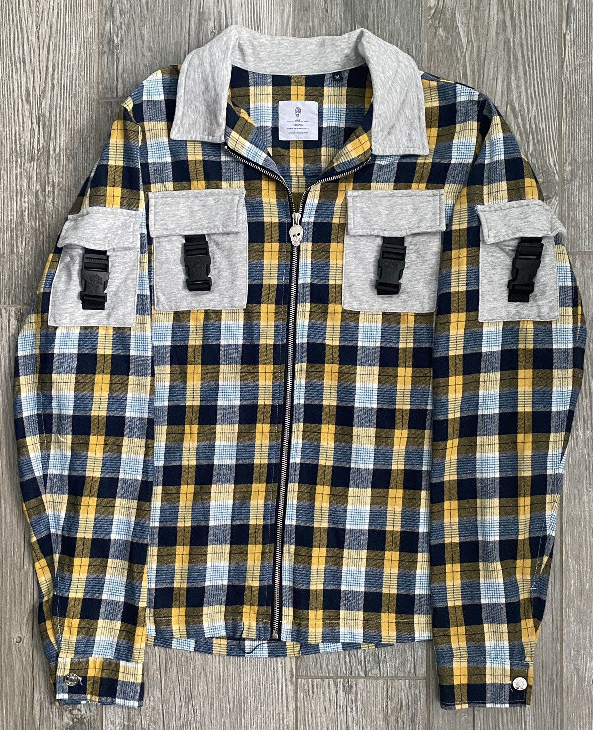 Vintage Team Sesh Bones Creep Cargo Yellow Tactical Flannel Jacket ...