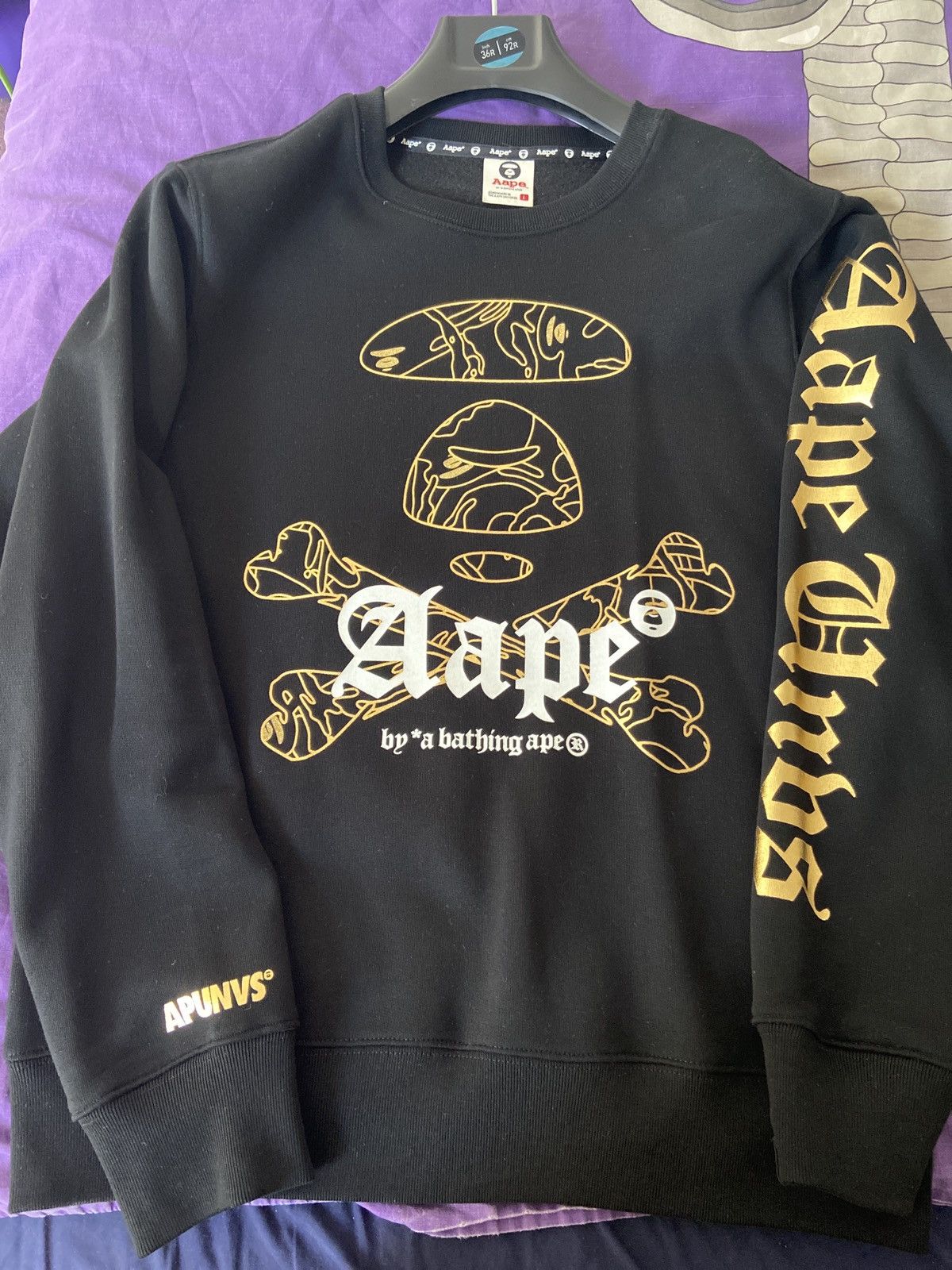 Aape Aape universe sweatshirt black white gold | Grailed