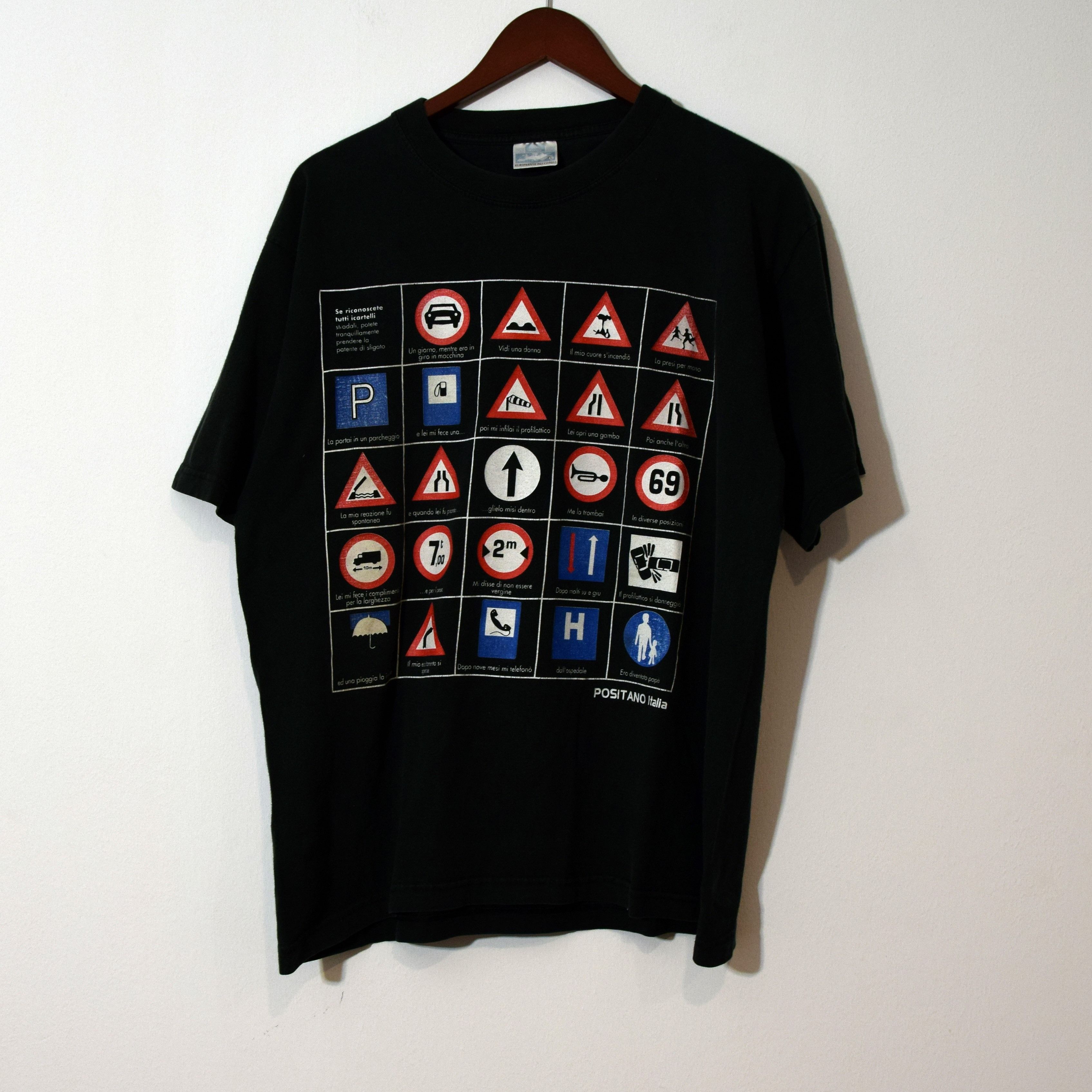 Streetwear × Vintage Late 90s / Early 00s Road Signs Italy T-shirt L ...