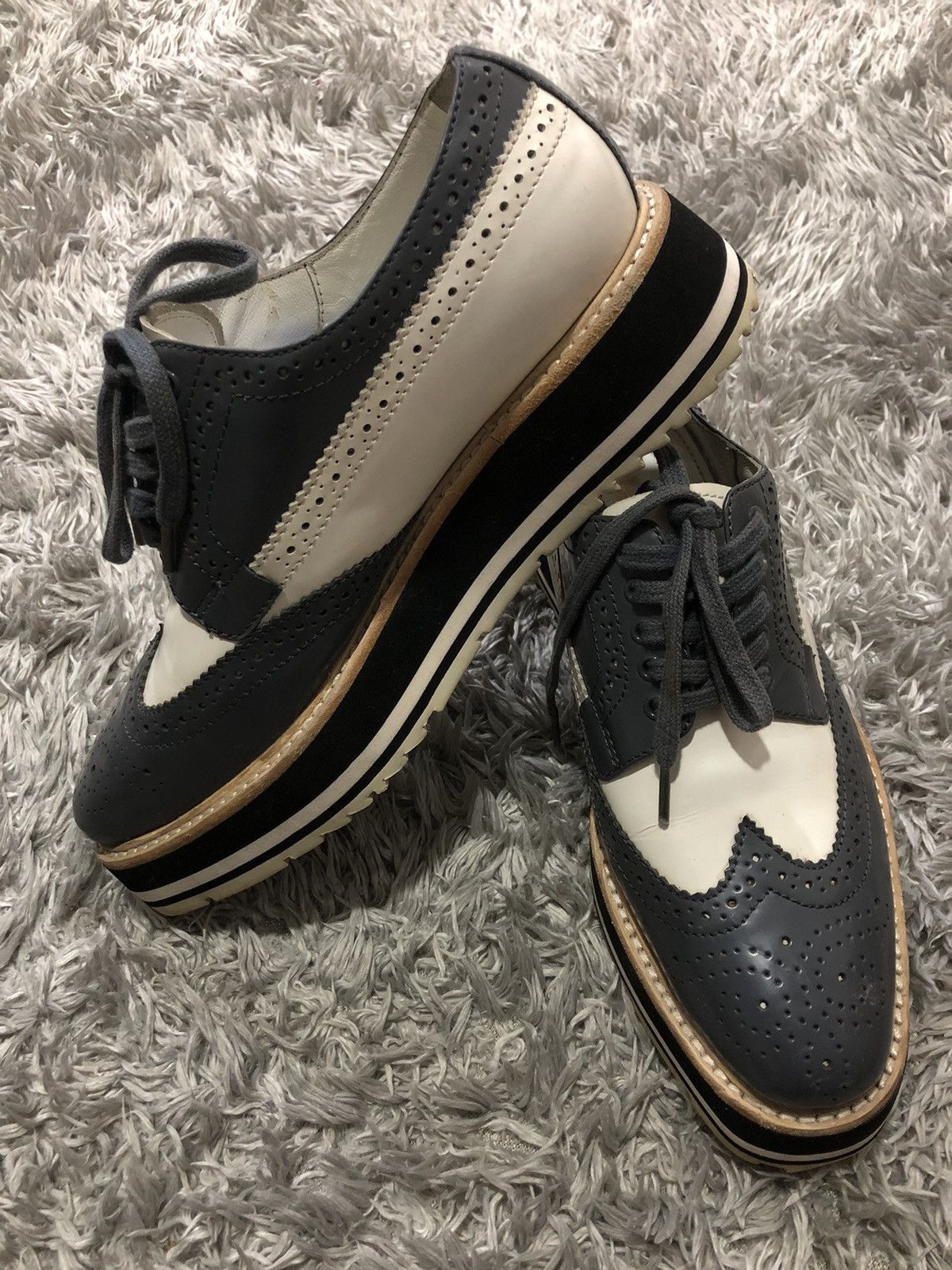 Prada Wingtip Lace Up Platform Oxford Shoes | Grailed