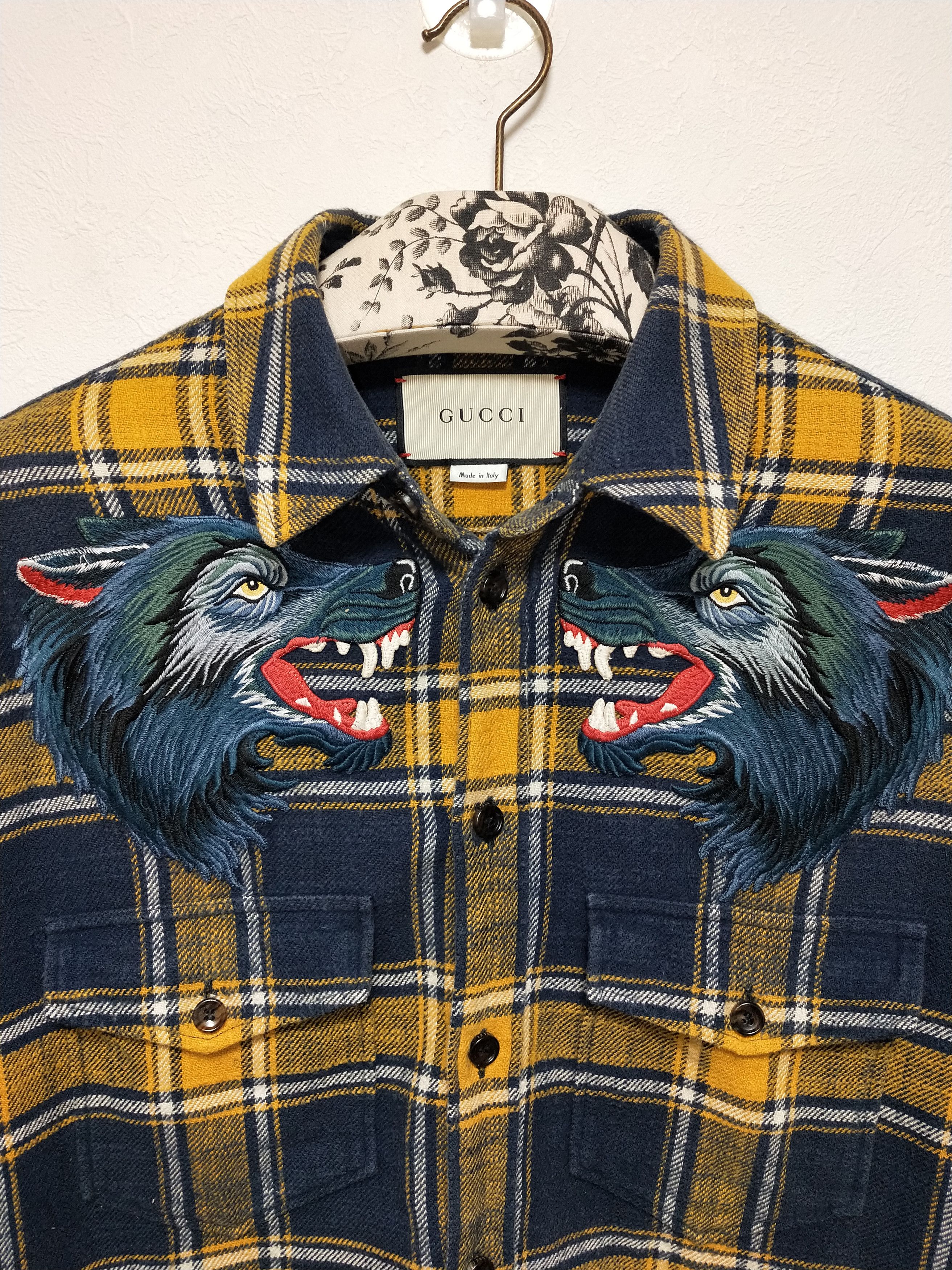 Gucci Wolf Embroidered Flannel Shirt | Grailed