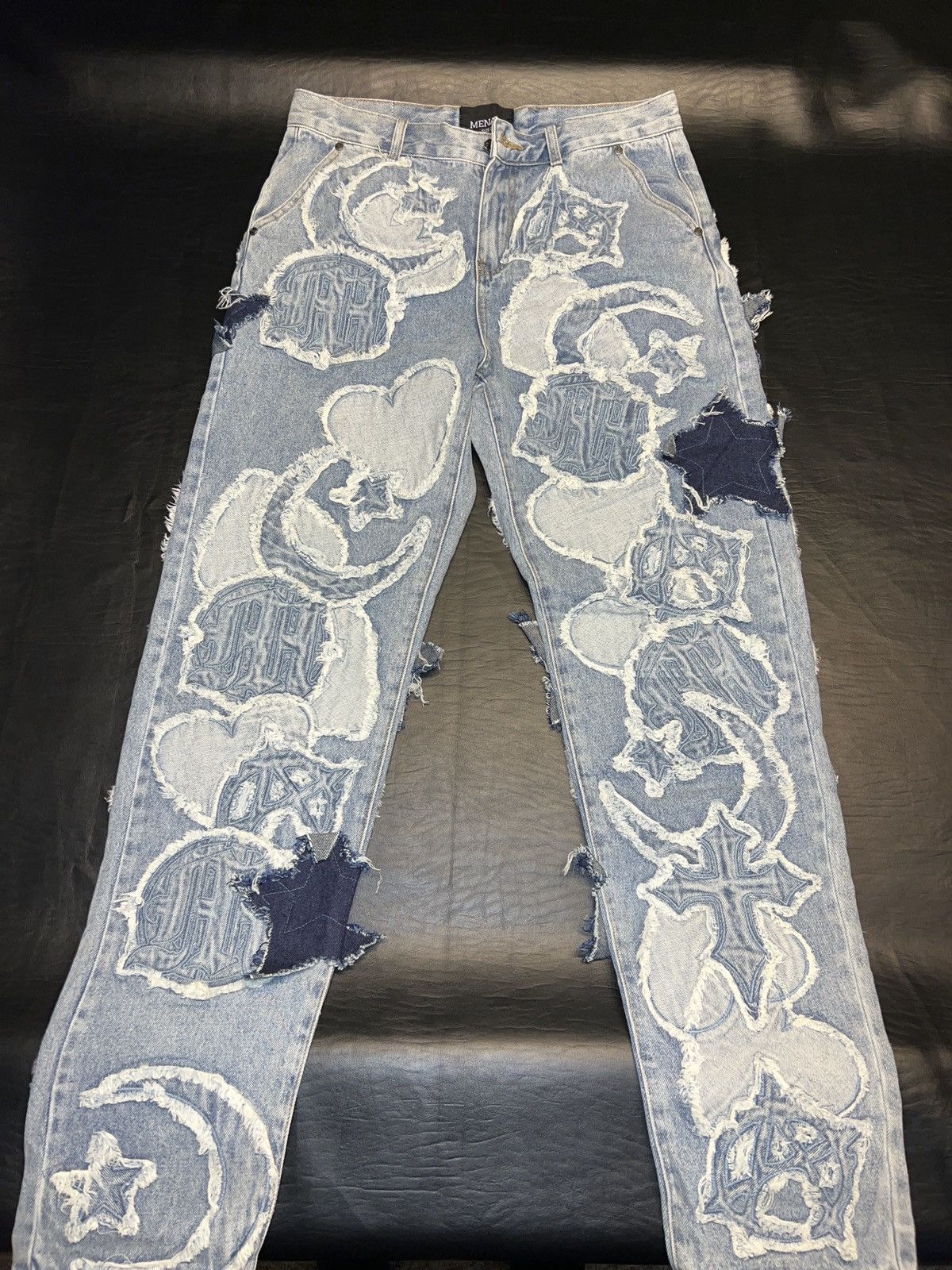 Menace ICONOGRAPHY DENIM PATCH WORK PANTS | Grailed
