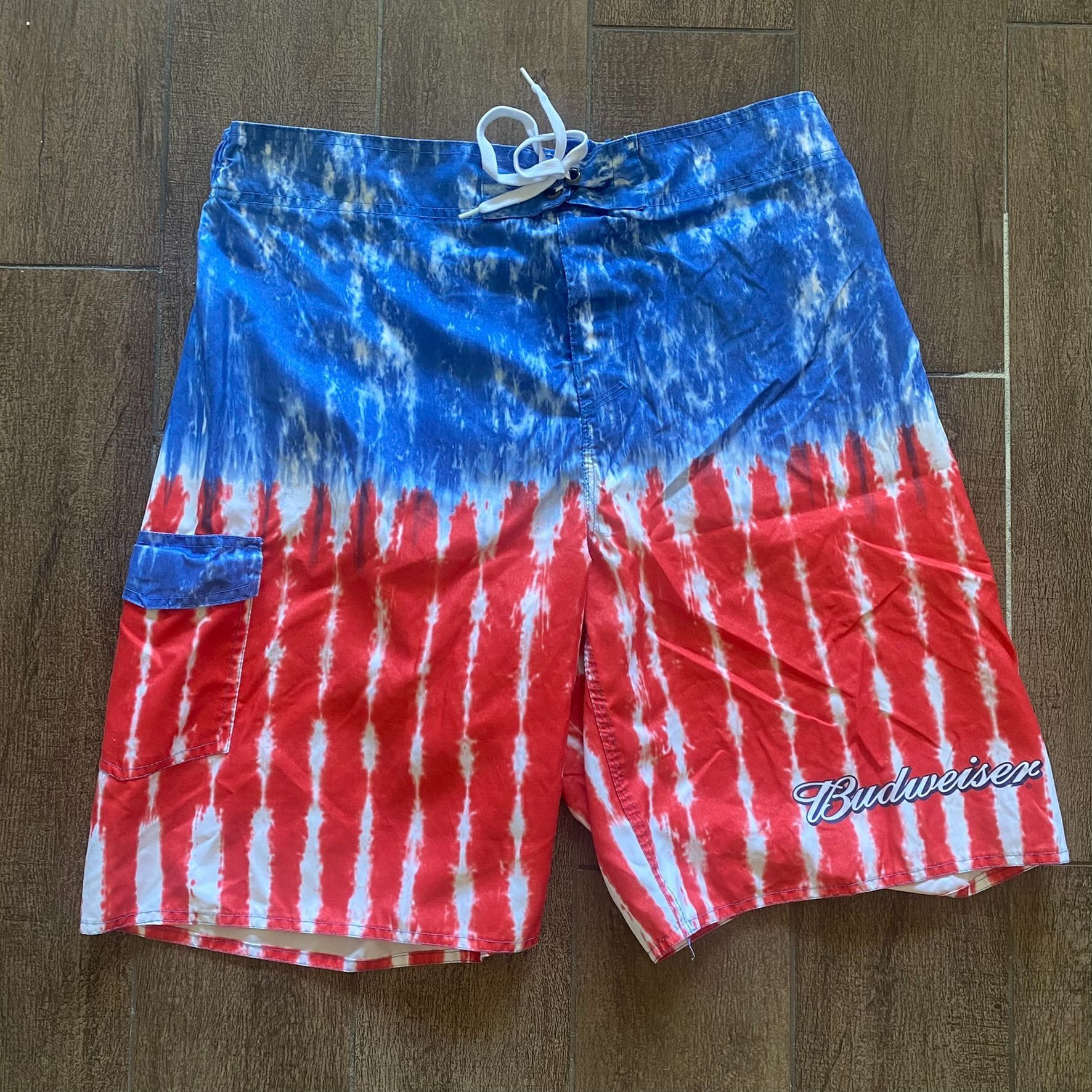 Budweiser × Streetwear × Vintage Budweiser USA Flag Swim Trunks | Grailed